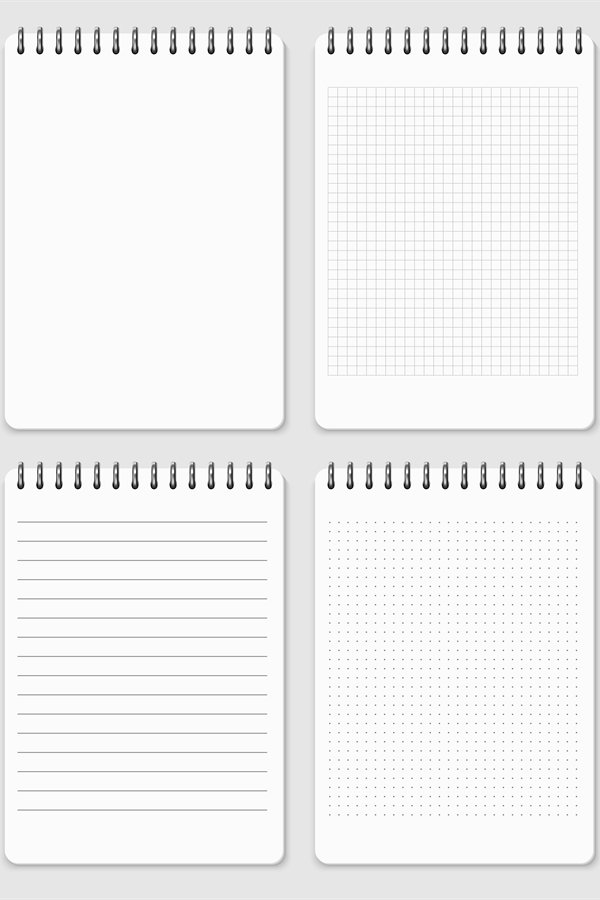 Realistic notebooks page collection - lined and dots noteboo