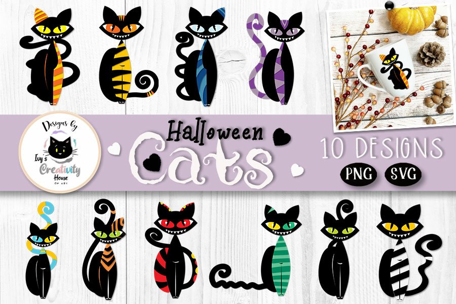 Halloween Cats Clipart | Gothic Black Cat SVG Bundle
