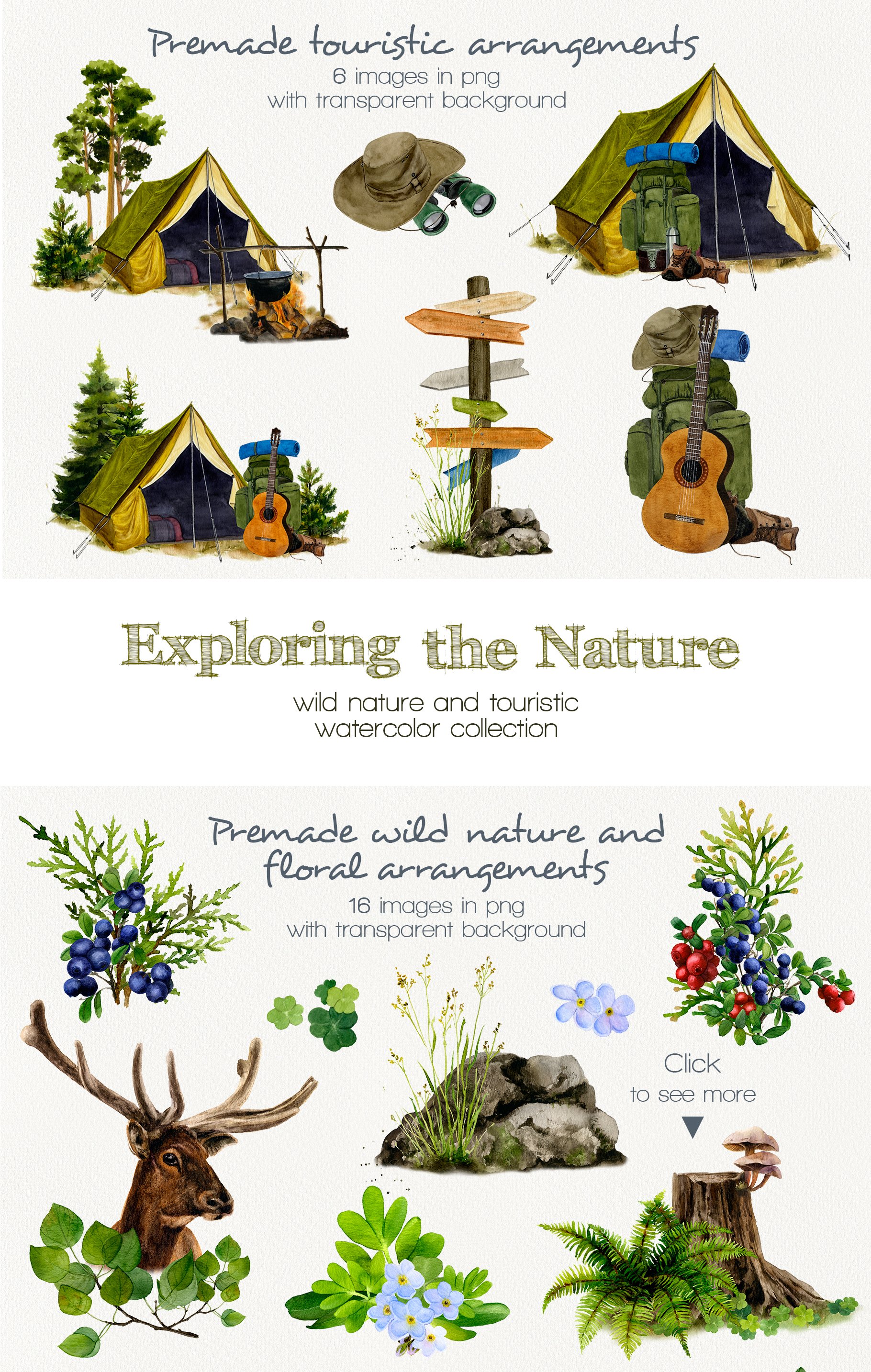 Exploring the Nature. Tourism hand drawn watercolor clipart
