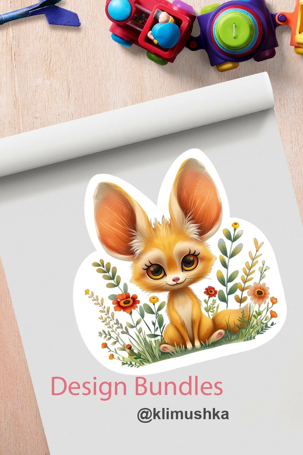 Cute little fox with flowers sticker|Printable Sticker Sheet
