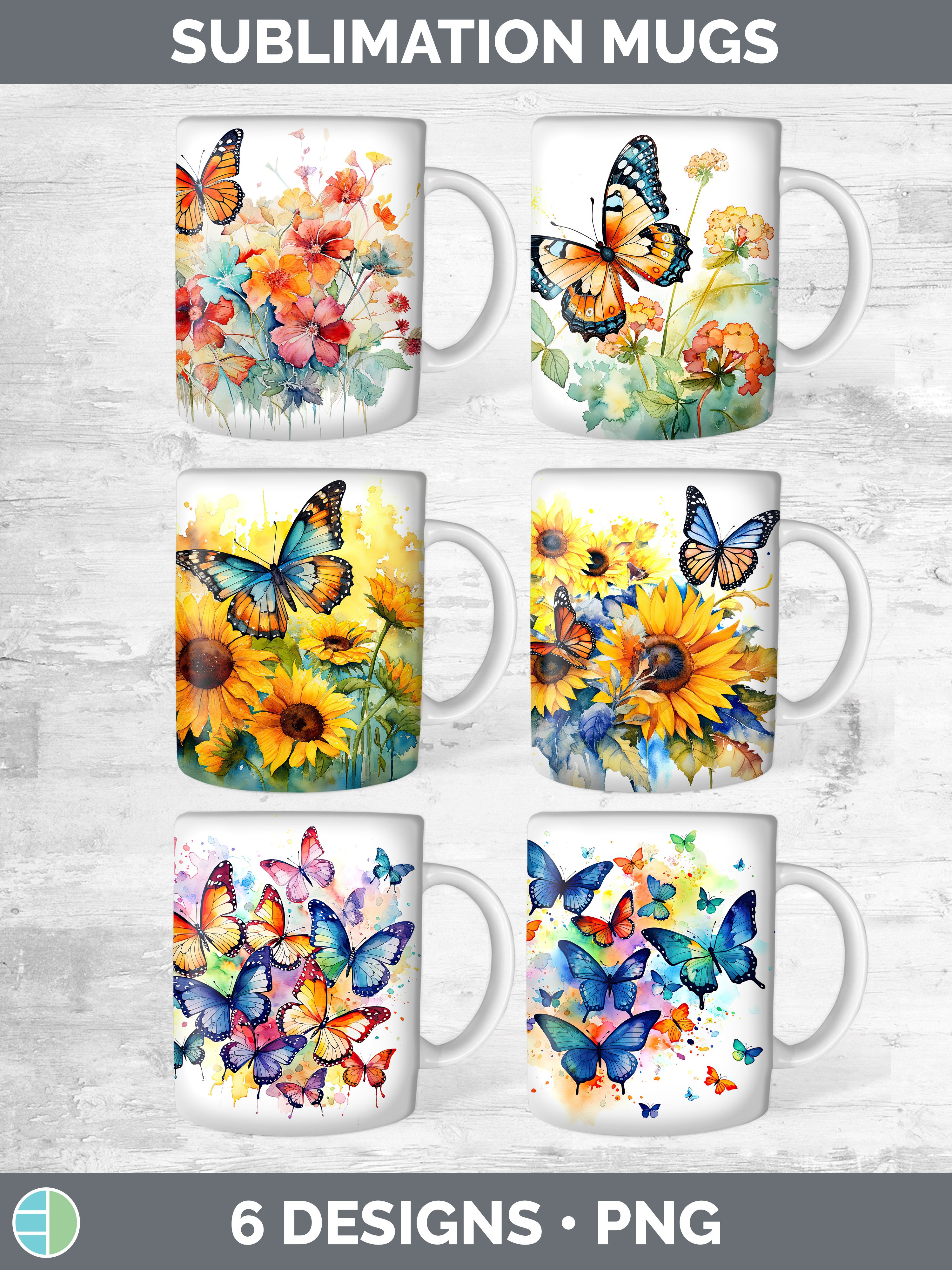 Pretty Butterflies Mug Wrap | Bundle Coffee Cup Designs