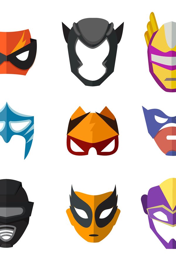 Different superheroes masks for kids. Vector illustrations i