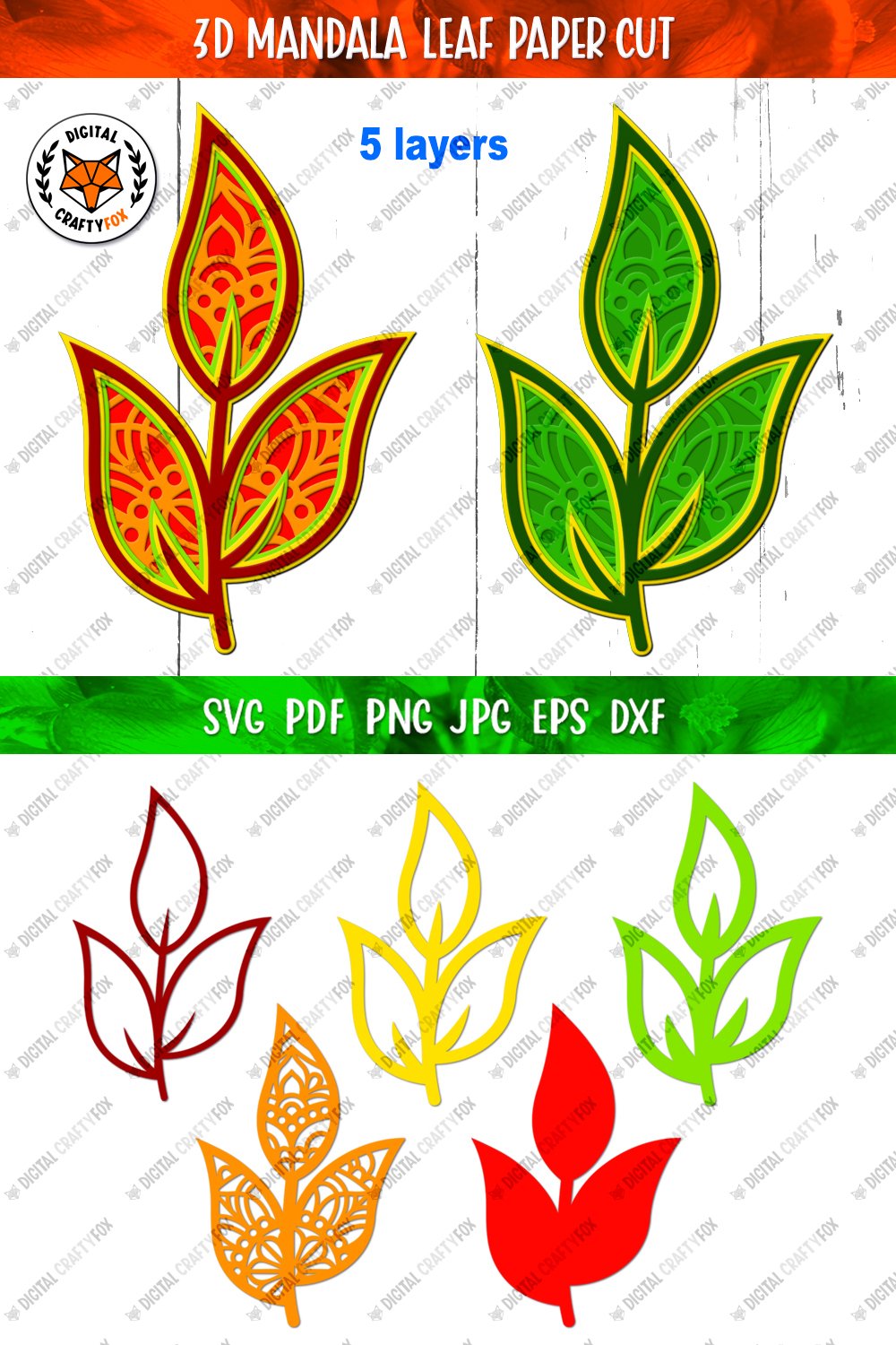 3D Leaf Paper Cut SVG, Leaf Zentangle Silhouette SVG