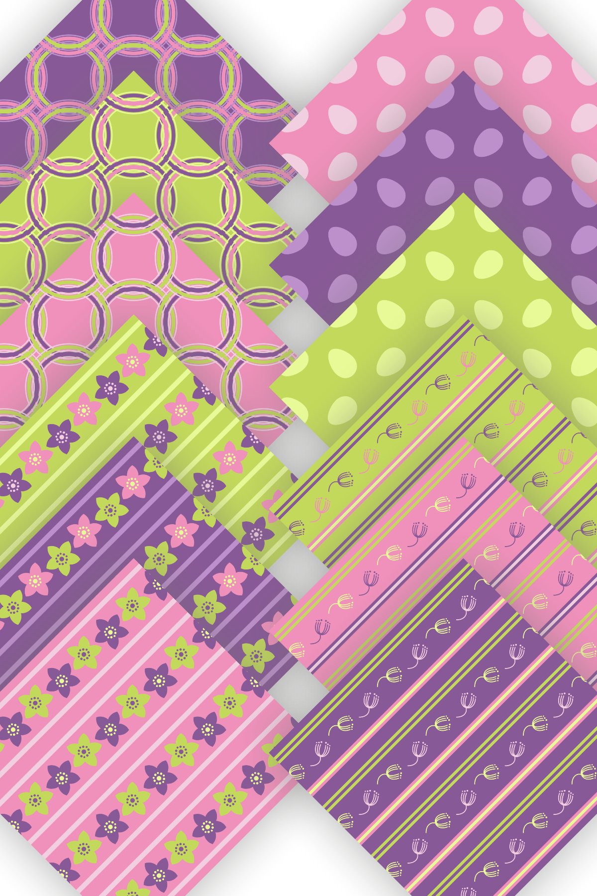 Pink Green Purple Spring Seamless Patterned Papers Set of 12
