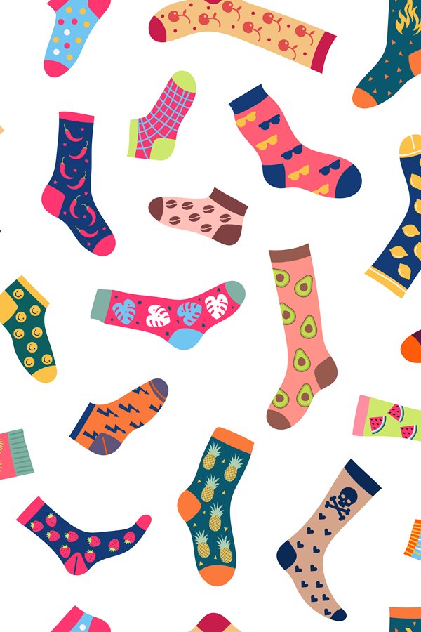 Socks pattern. Textile design pictures with colored fashiona
