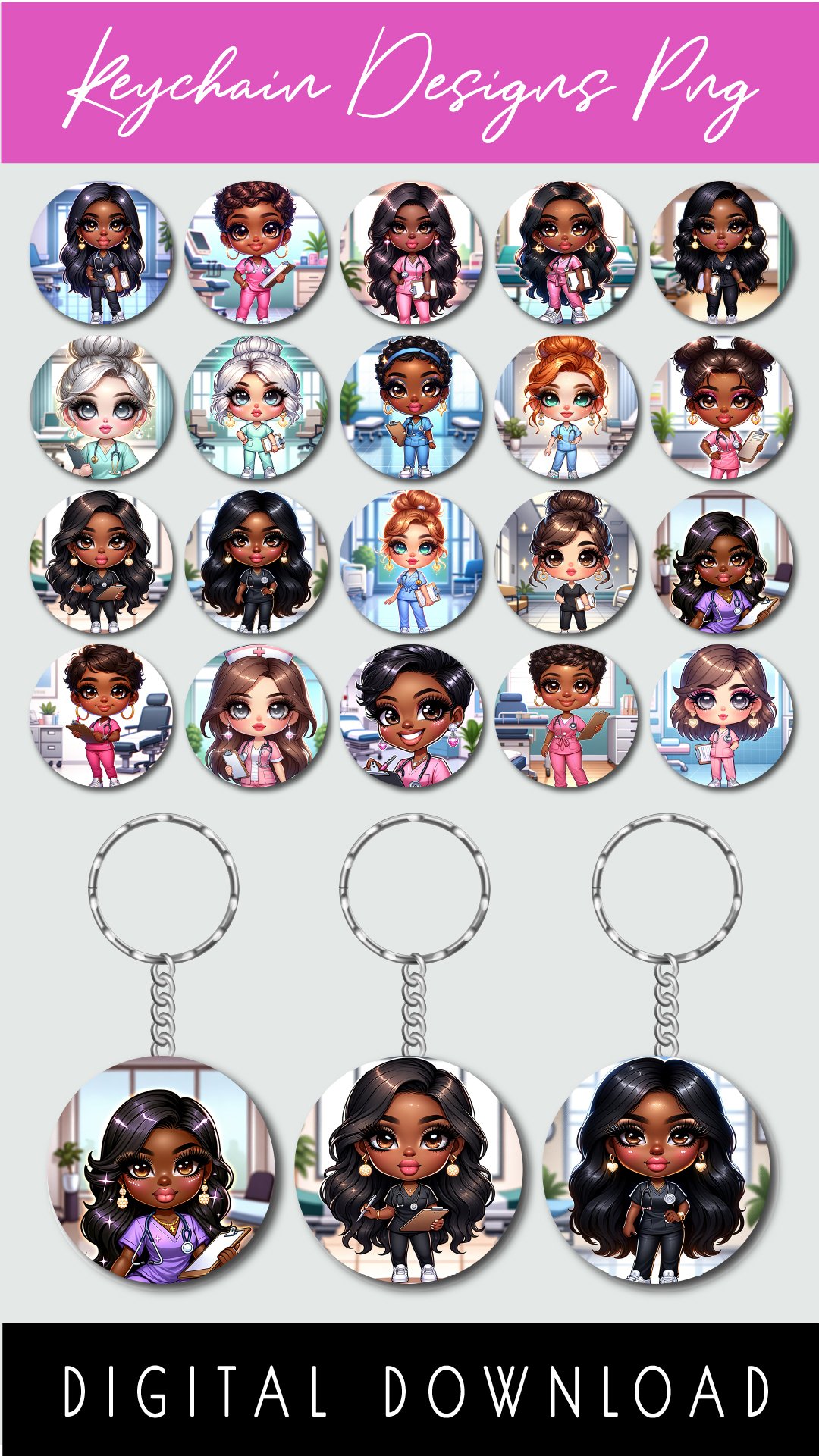 Nurse Keychain Bundle - Nurse Round Keychain Sublimation