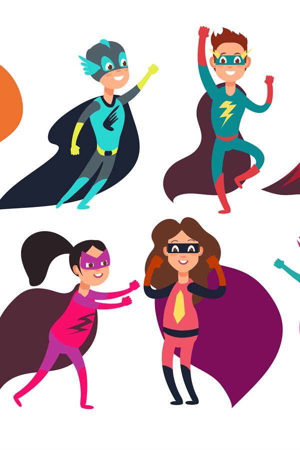 Preschool boys and girls superheroes. Super kid cartoon char