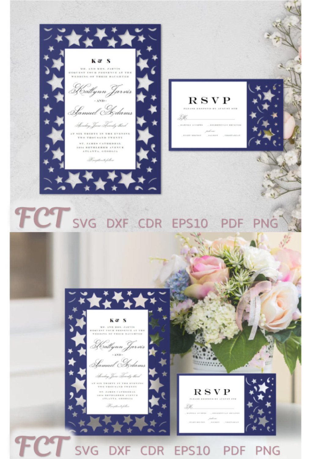 Stars Cards SVG, Celestial Galaxy invitation template, RSVP