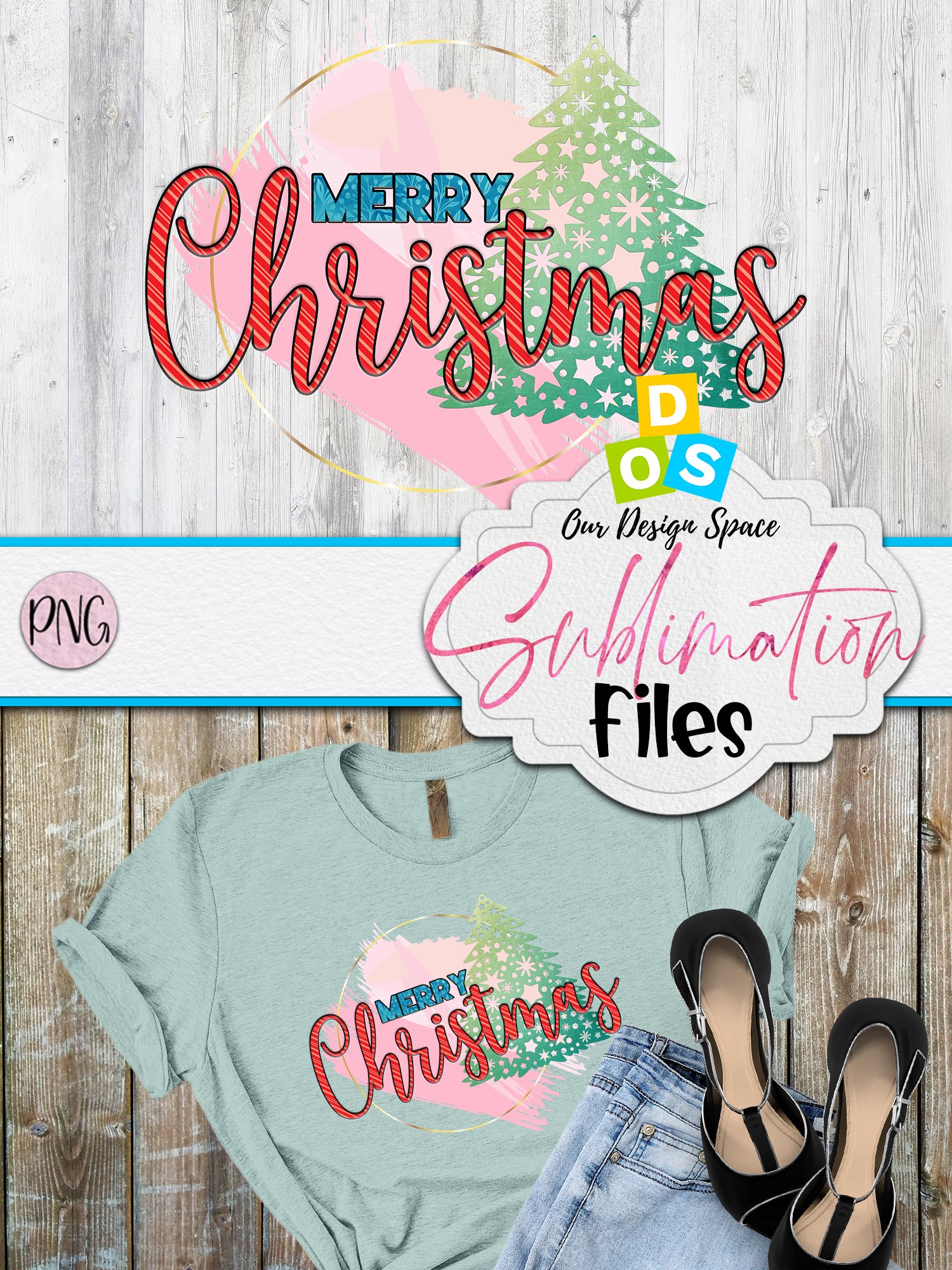 Merry Christmas PNG file for Sublimation