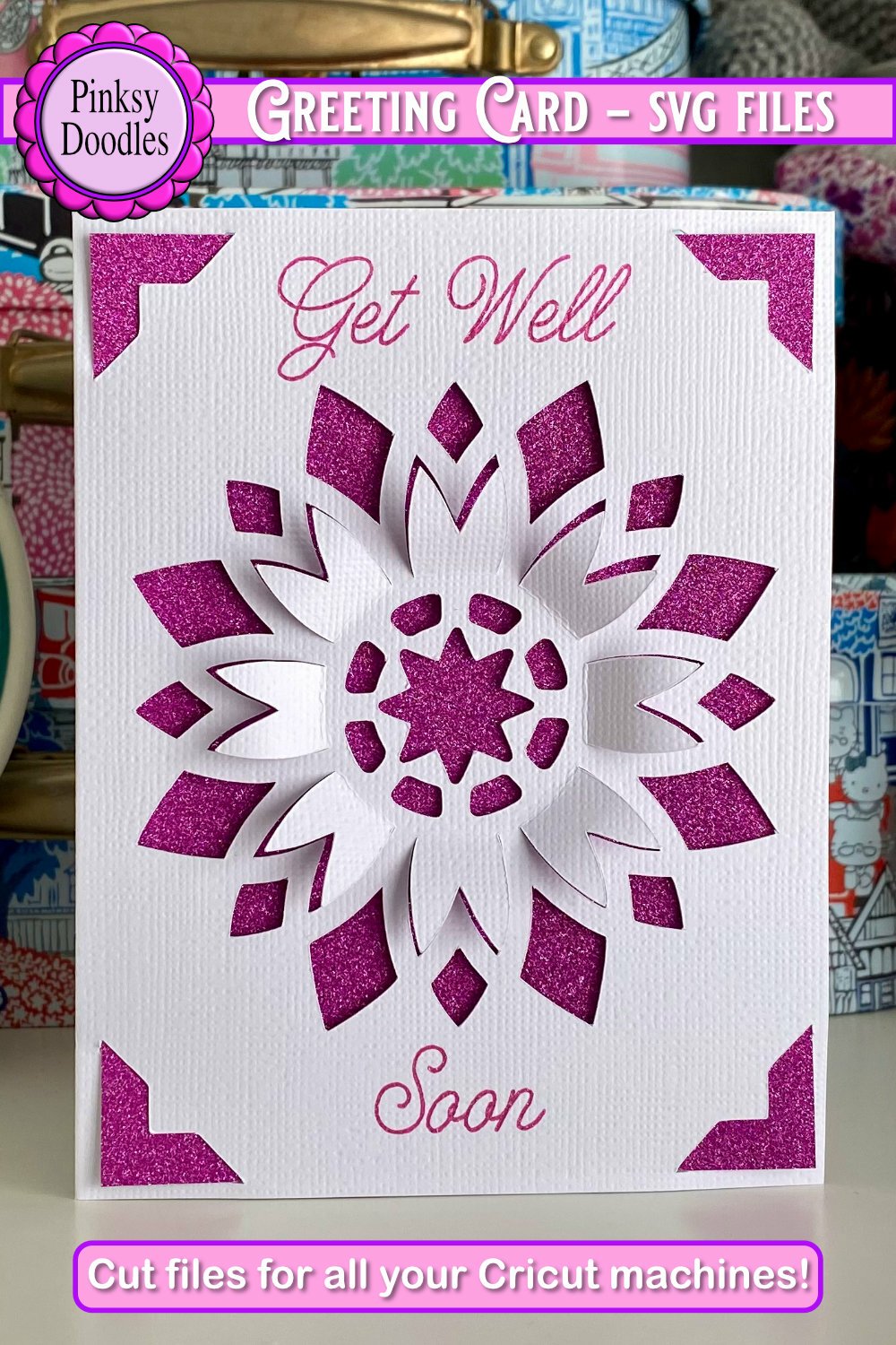 Get well soon pop up flower cut & draw greeting card svg