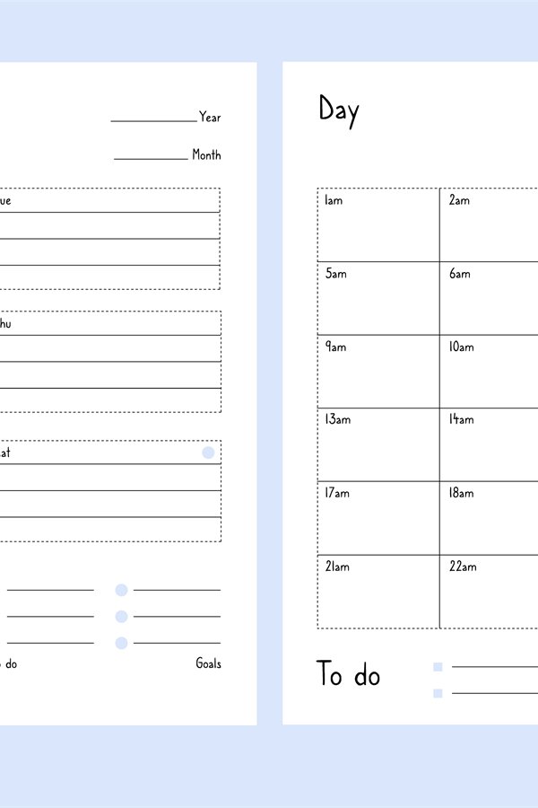 Planner templates. Year, weekly and day planning tabs for no