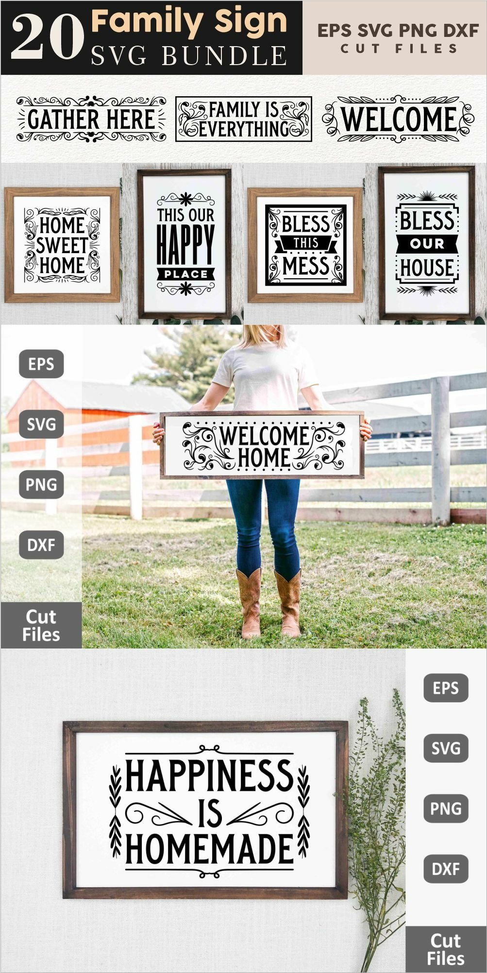Family Sign SVG Bundle, Home Sign SVG, Welcome Sign Bundle