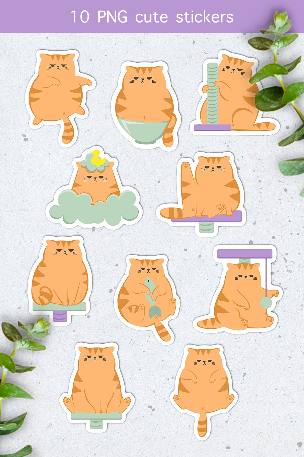 Funny Cats sticker bundle| 10 png stickers design
