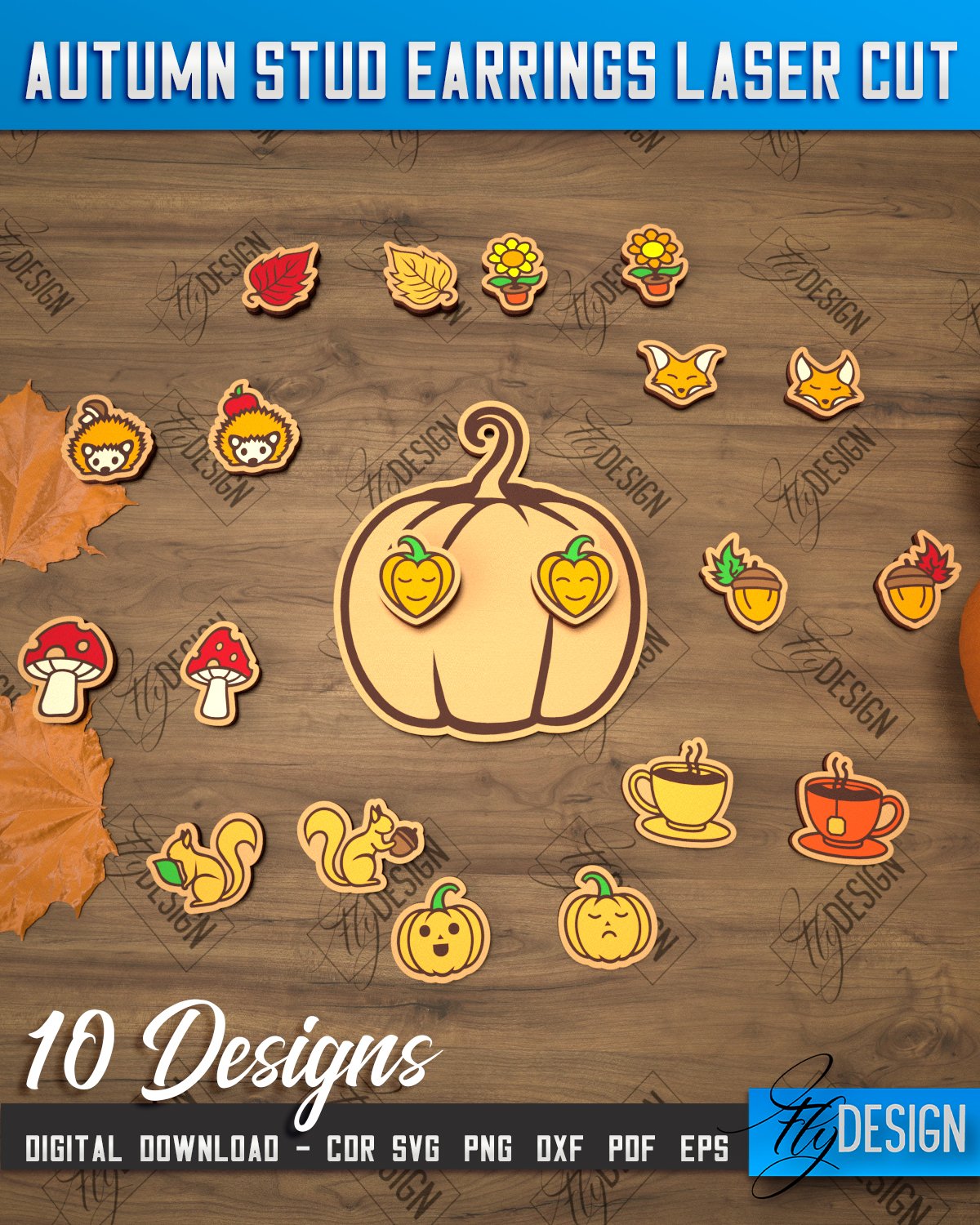 Autumn Stud Earrings Bundle, Fall Earrings SVG, Stud Earring