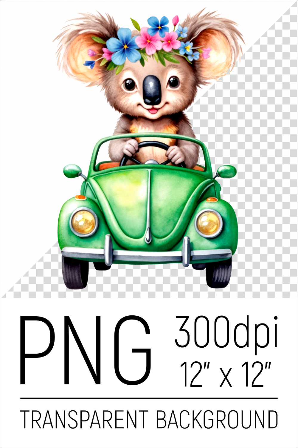 Cute Koala driving a vintage car