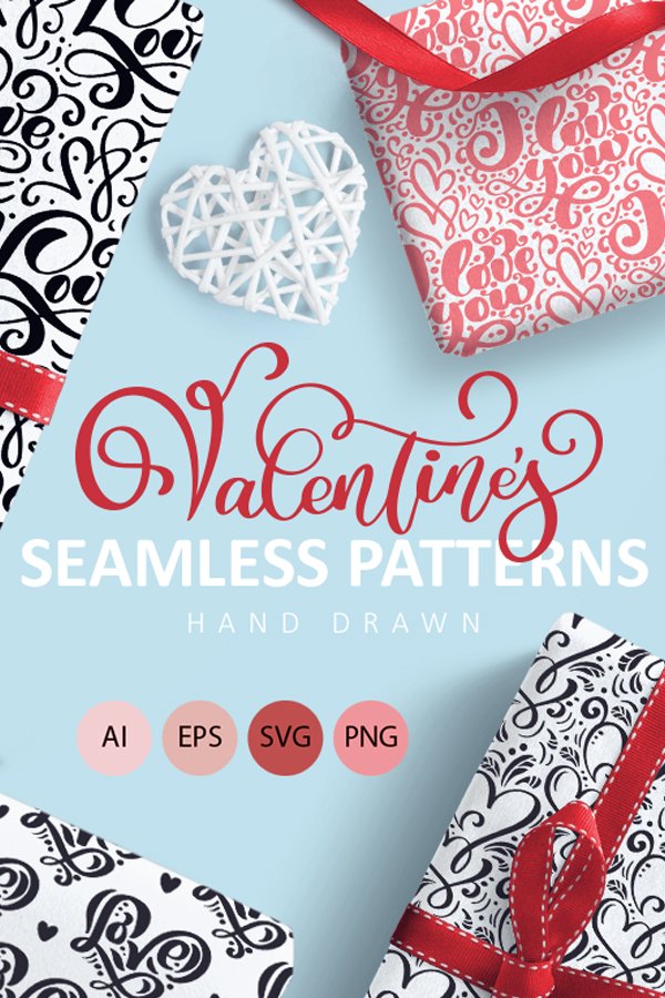 Valentines Hand Drawn Seamless Patterns