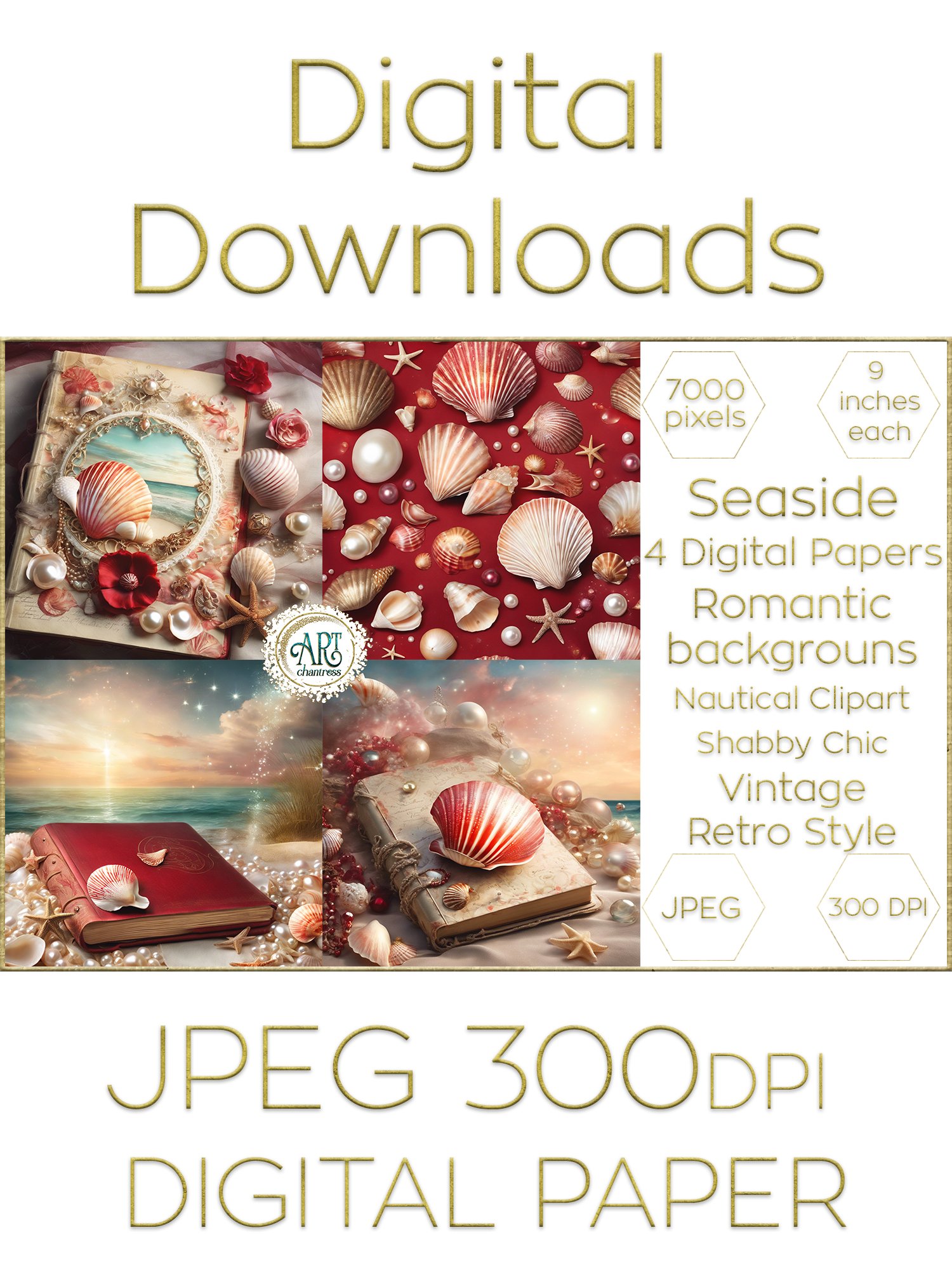 Vintage Cosy Beach Seaside Romantic Digital Papers (3876457)
