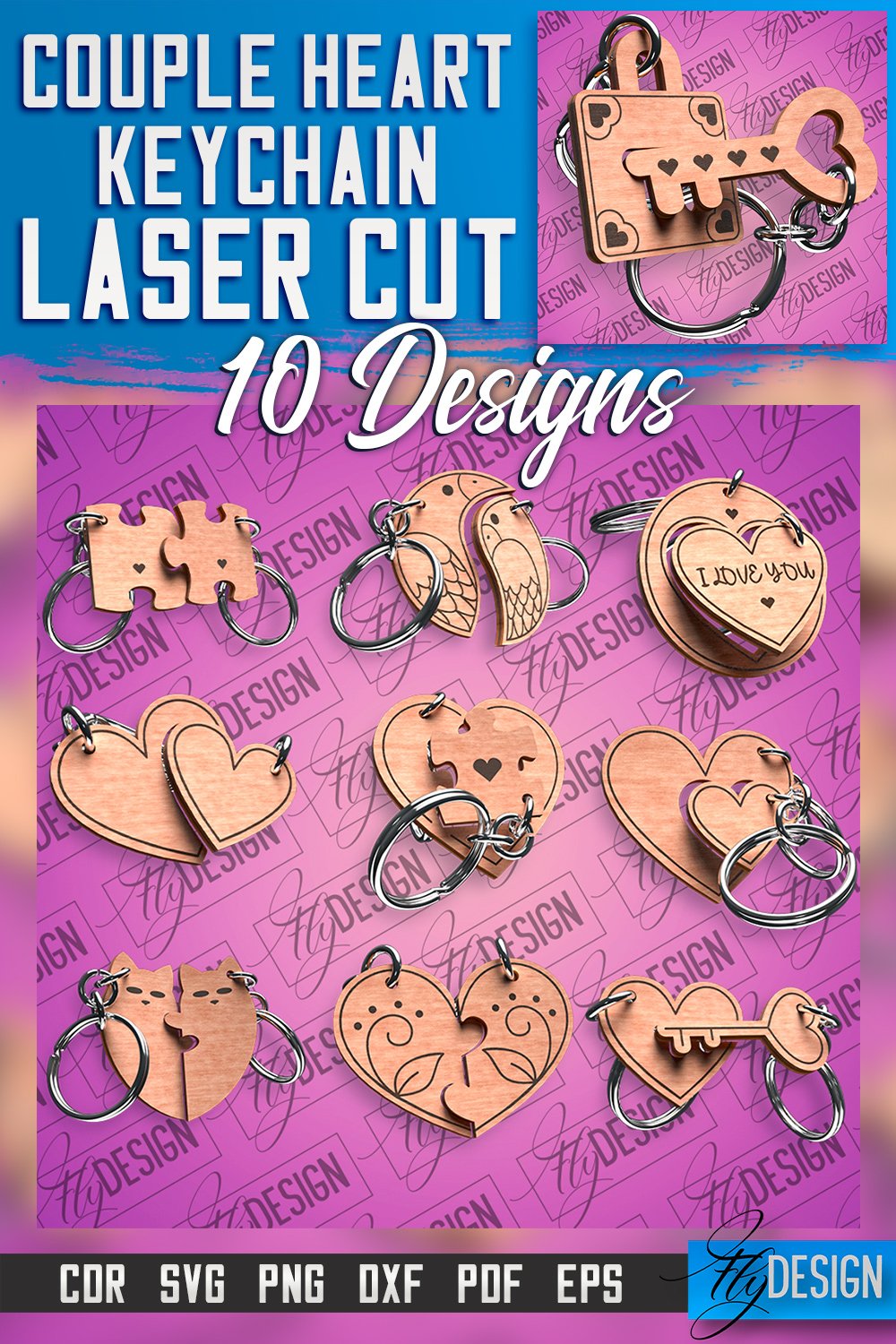 Couple Heart Keychain | Laser Cut SVG Design | CNC (2848125)