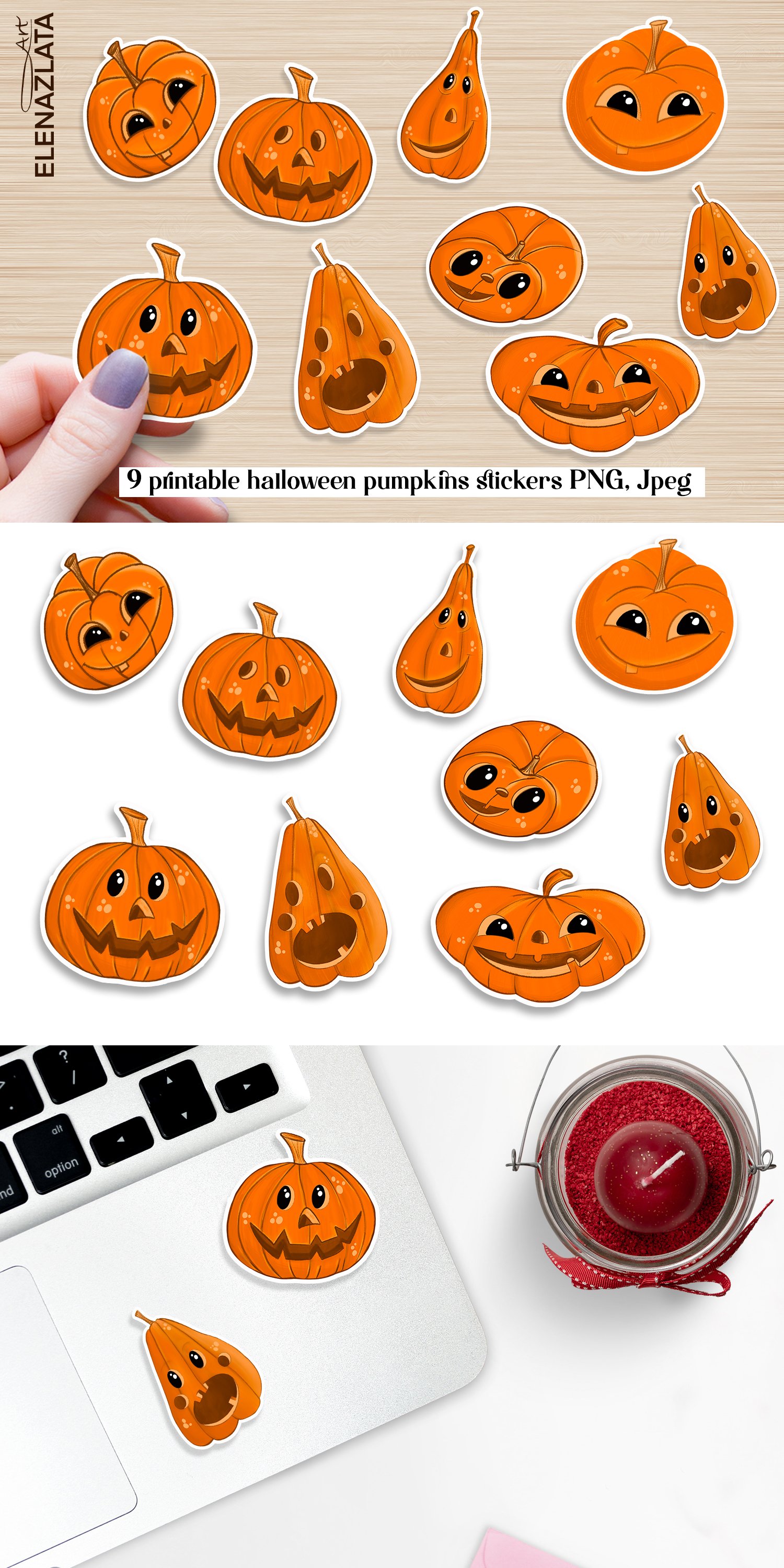 Halloween Pumpkin Characters / Printable Stickers (2053827)