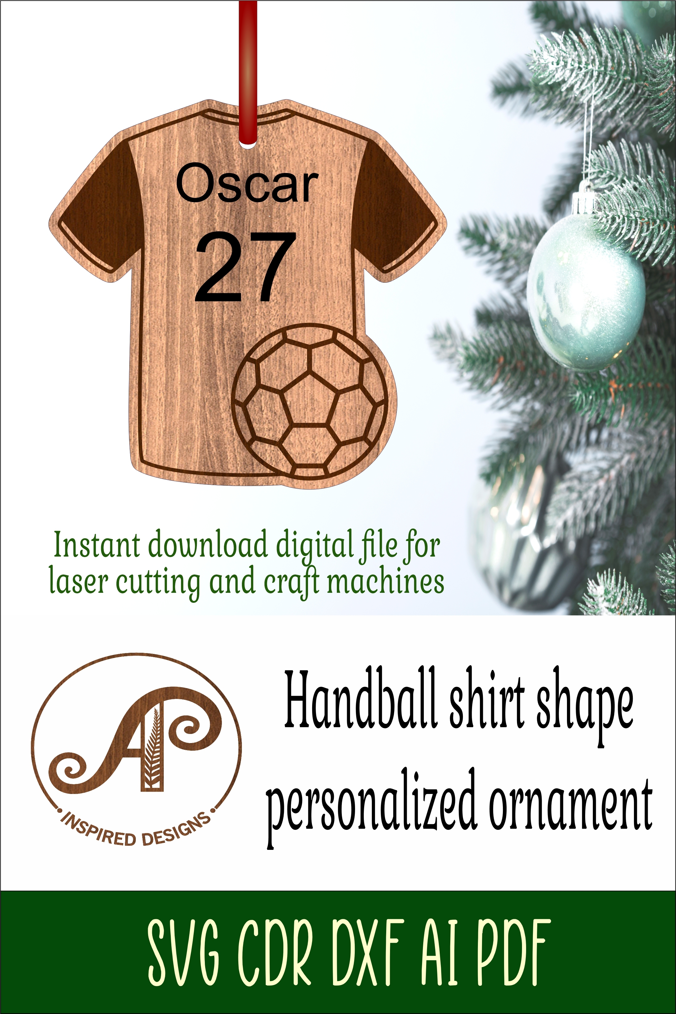 Handball shirt Christmas Ornament SVG laser cut