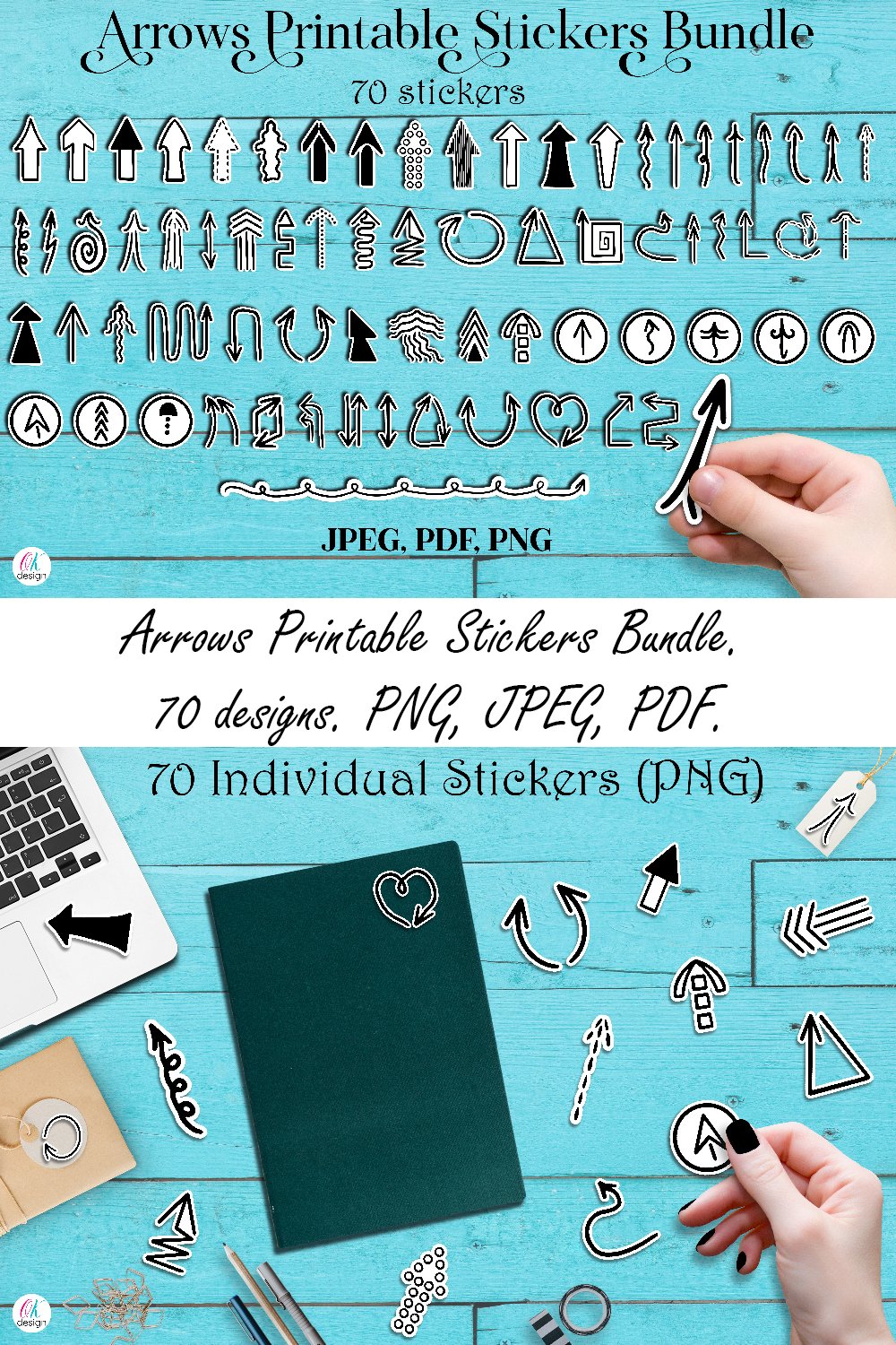 Arrows Printable Stickers Bundle. 70 designs. PNG, JPEG, PDF