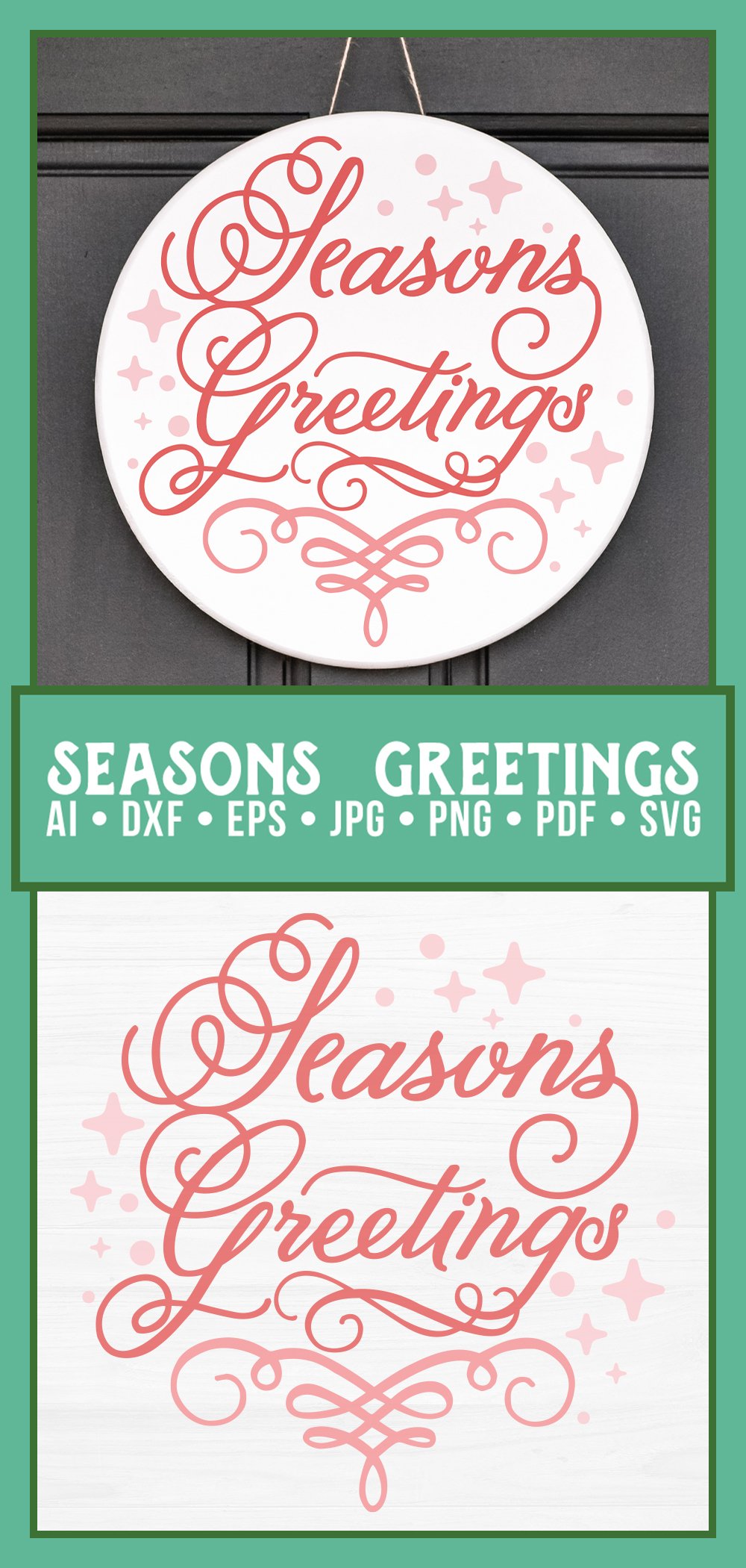 Seasons Greetings Christmas Round Sign SVG