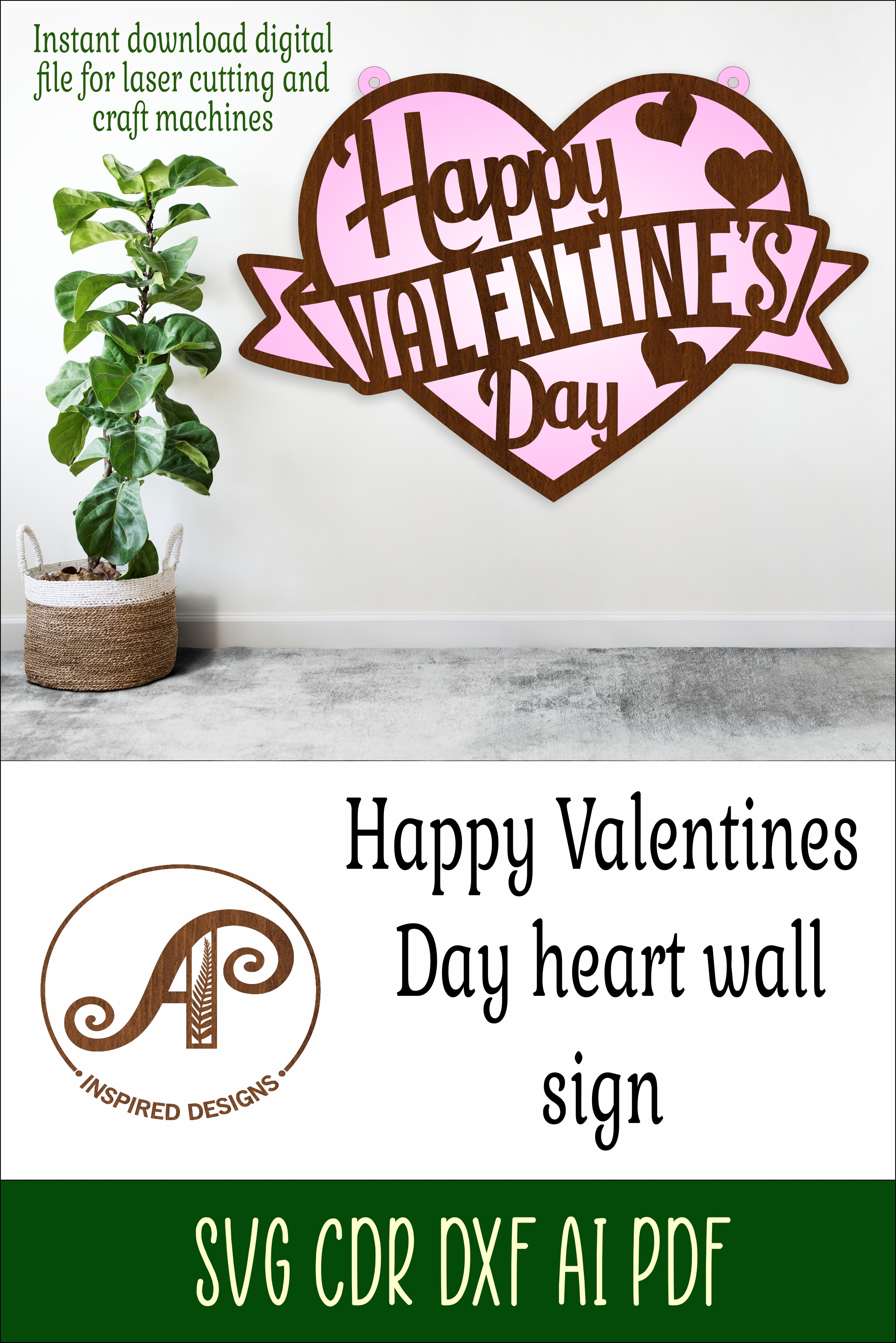 Happy Valentines day Heart wall sign, SVG file.