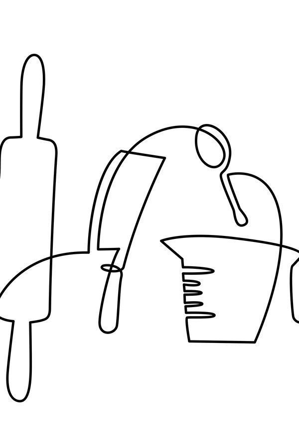 Kitchen tools. Continuous one line drawing kitchen utensils,
