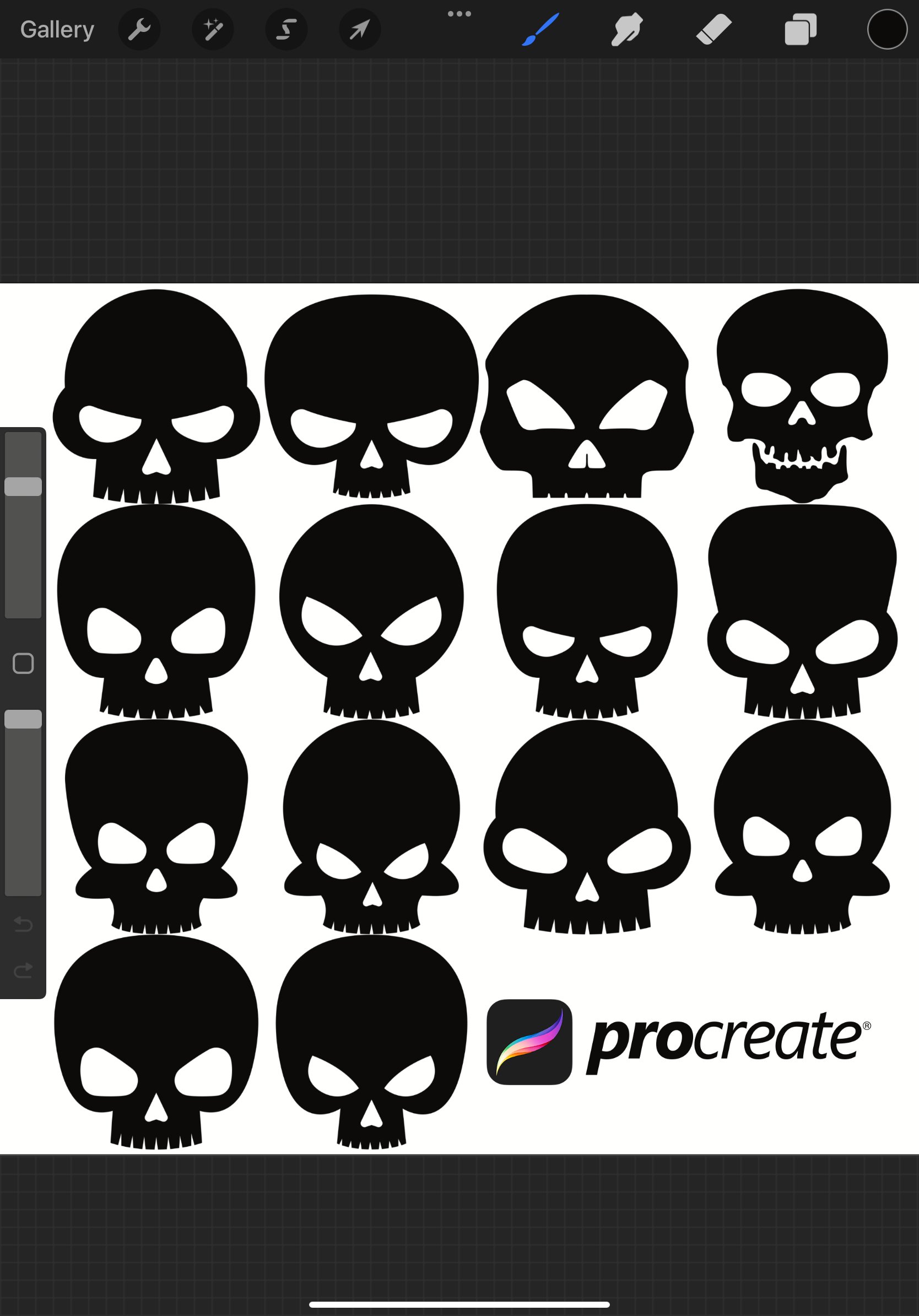 Halloween Skull Silhouette Procreate Brush Stamps, 14 Skulls