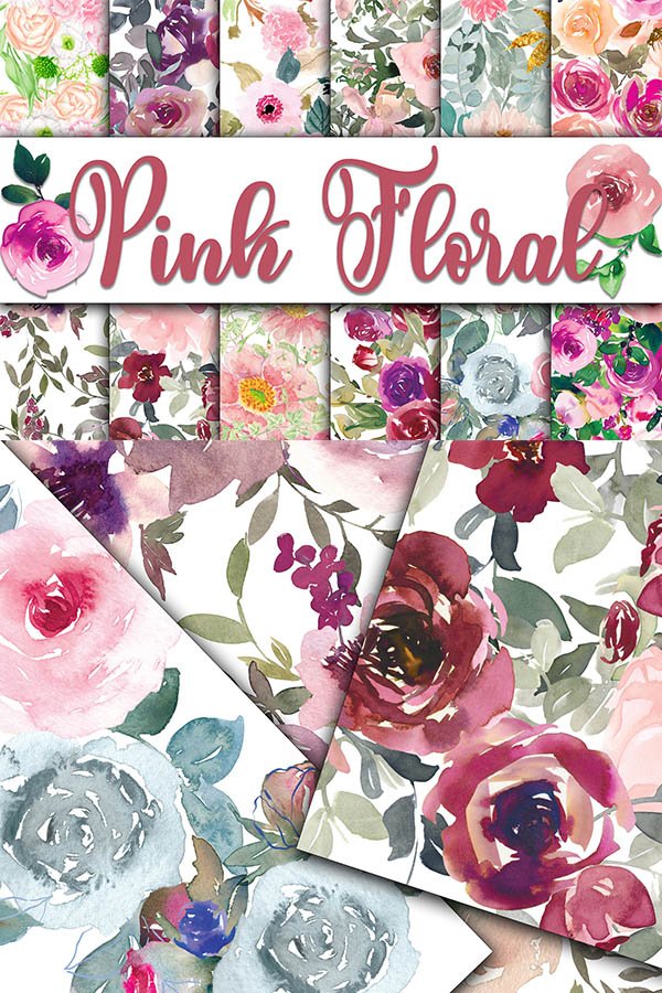 Pink Floral Digital Papers (1620509)
