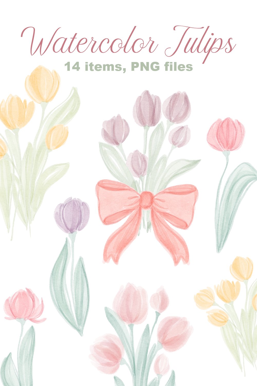 Watercolor Tulips Clipart, Spring Flowers