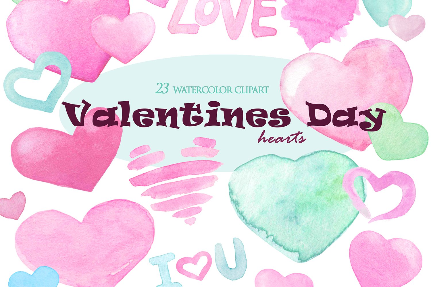 Watercolor Hearts clipart for valentines day, PNG
