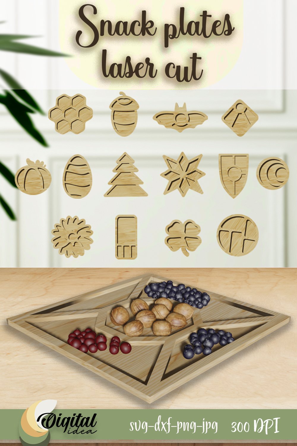Snack Plates Laser Cut Bundle. 3D Kitchen Decor Laser Cut.