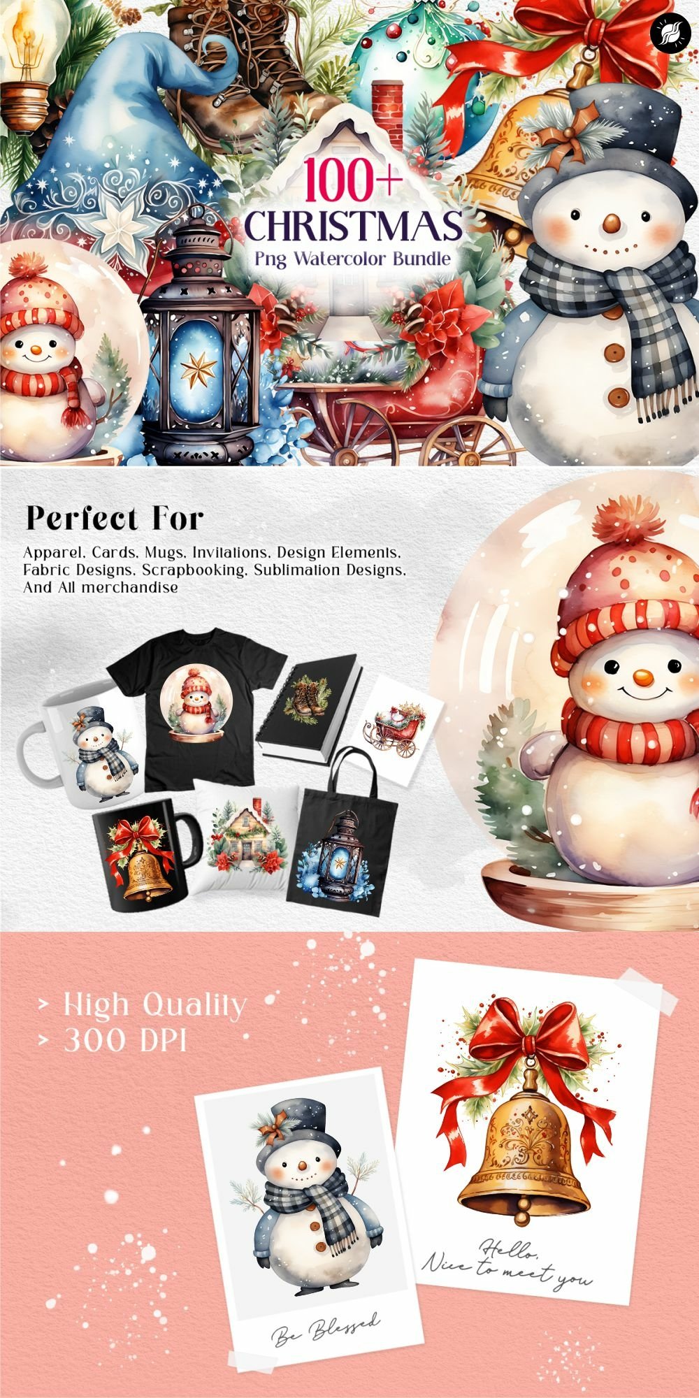 Christmas Clipart PNG Watercolor Mega Bundle