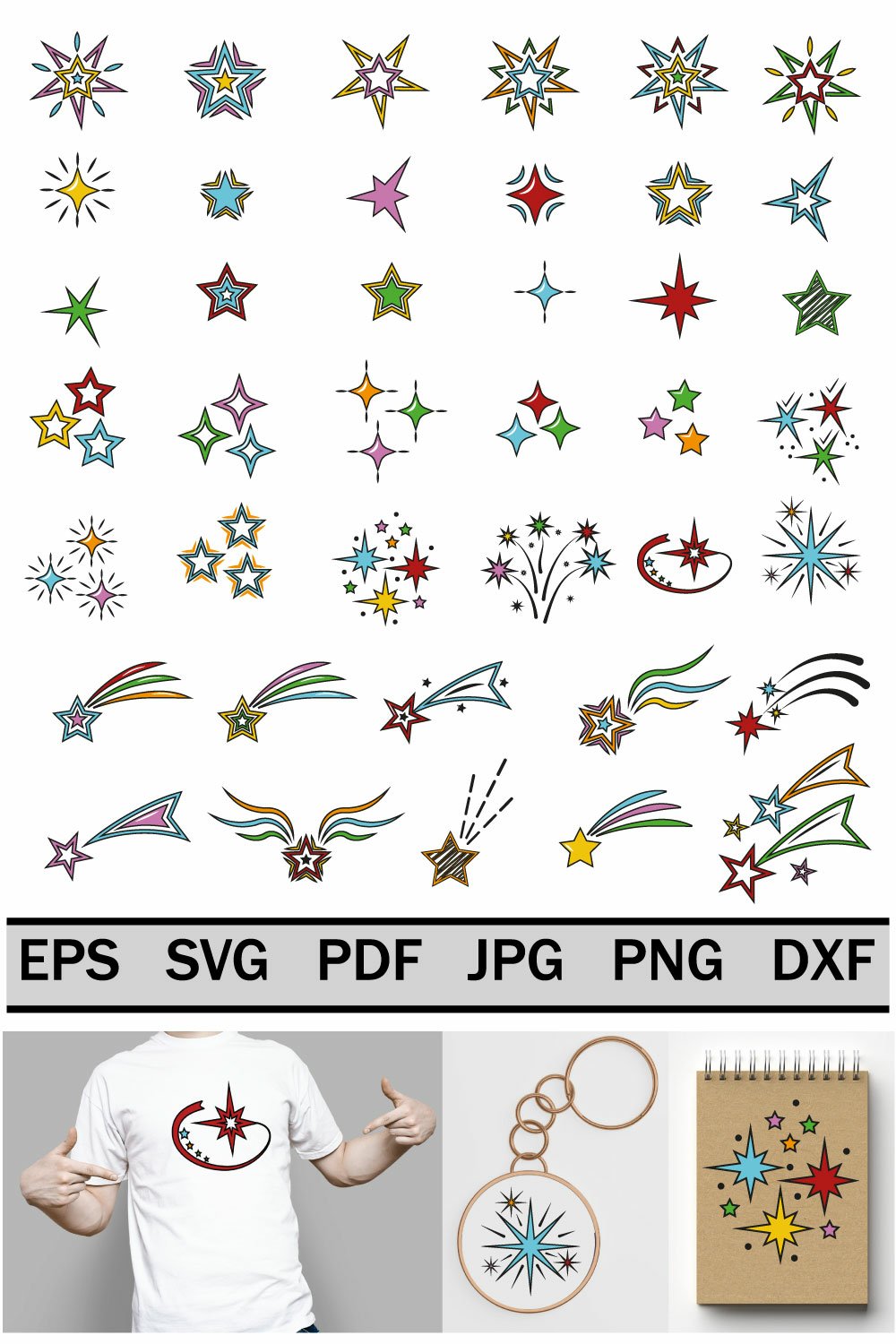 A set of clipart colored stars, print, sublimation by layers