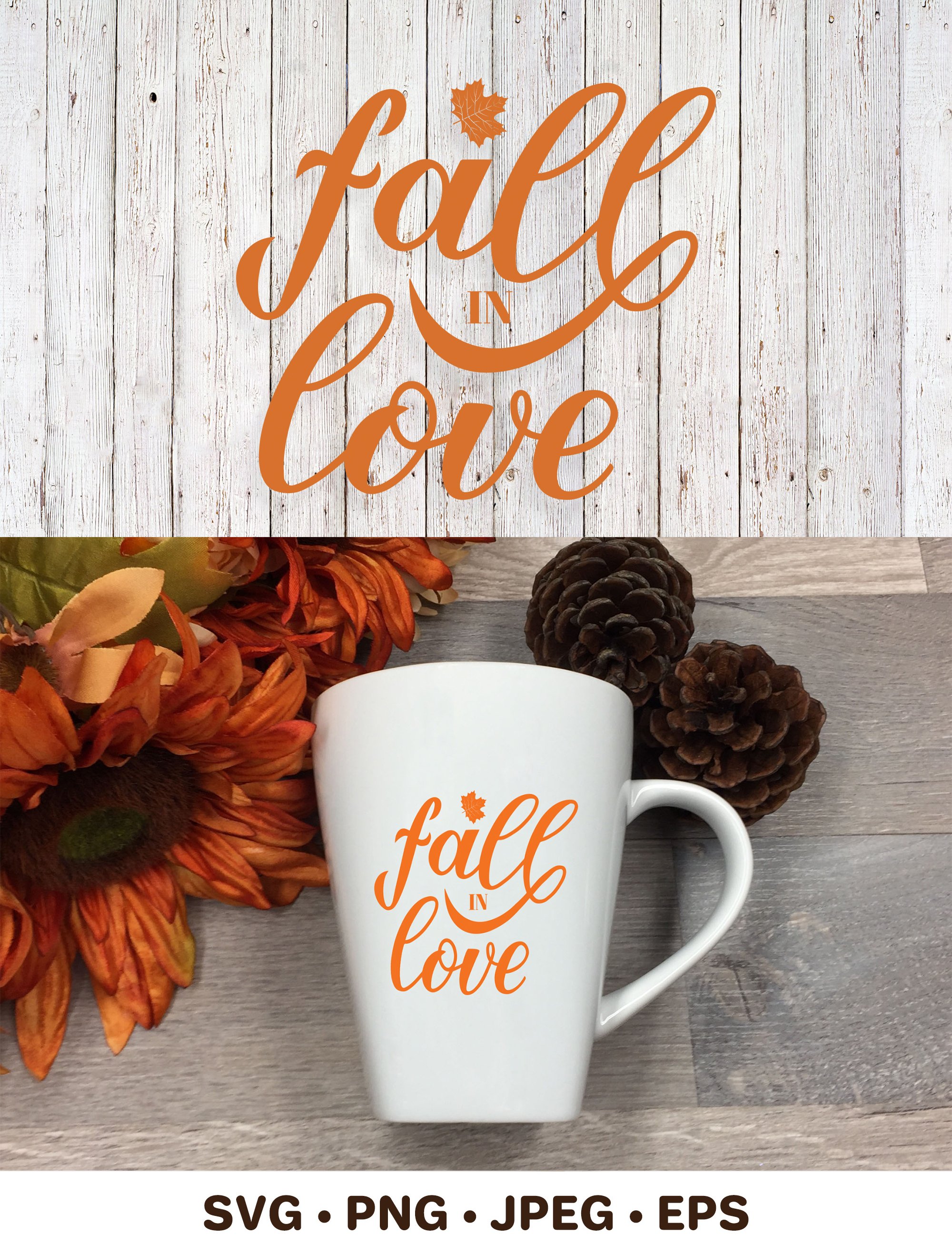 Fall in love calligraphy hand lettering. Autumn quote SVG