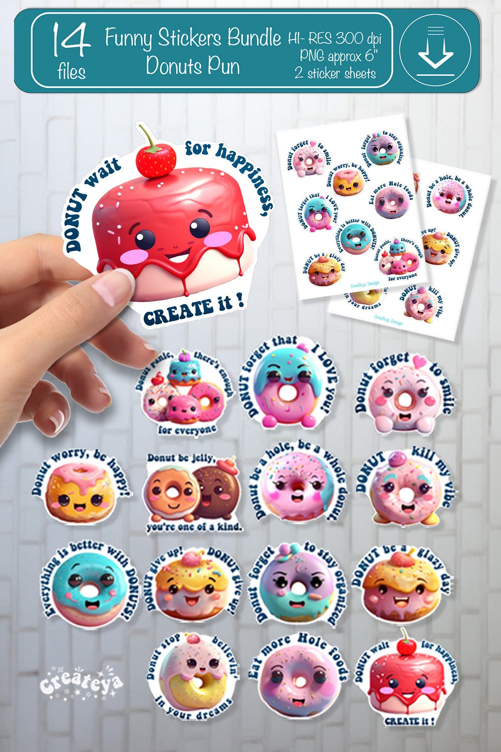 Funny Stickers Bundle Printable Kawaii Donuts pun (4776215)