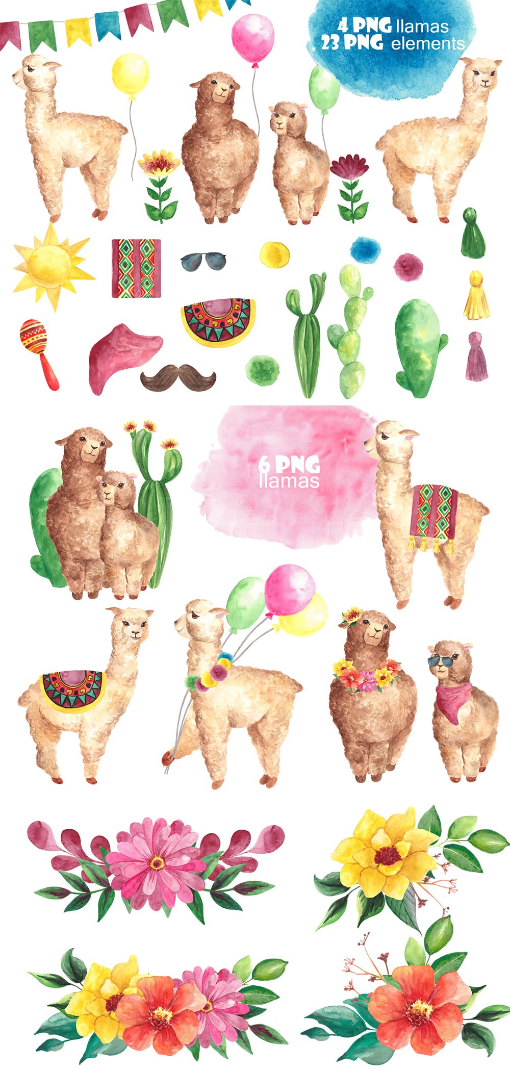Watercolor Llama Clipart, Cute Animals Nursery Clipart