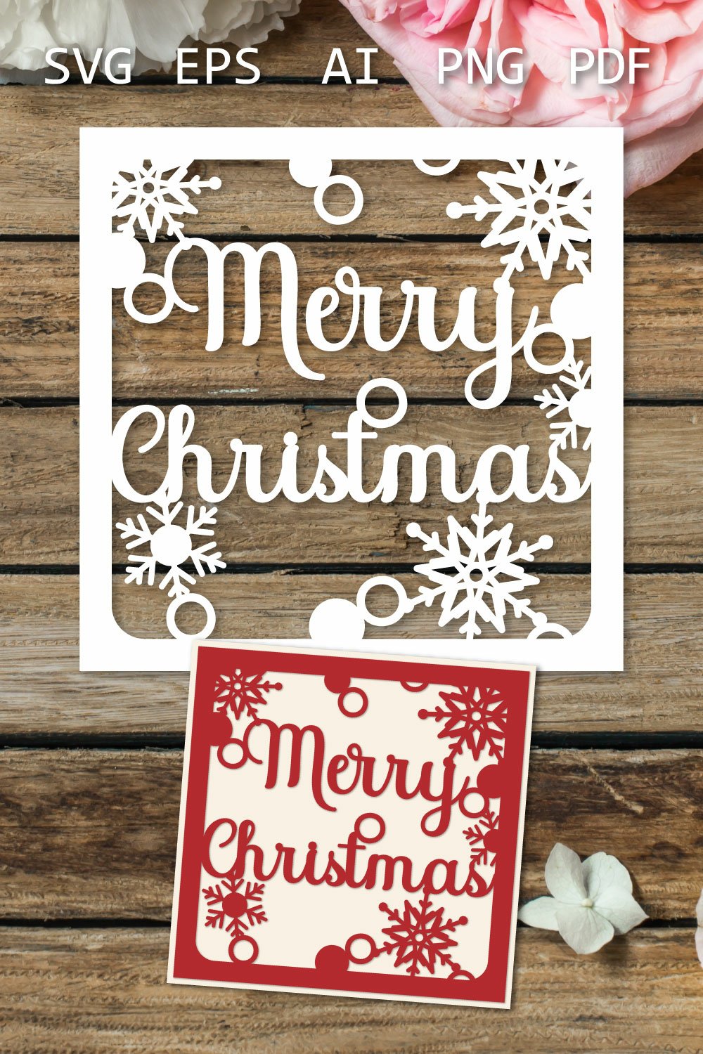 Christmas card with snowflakes, Merry Christmas SVG papercut