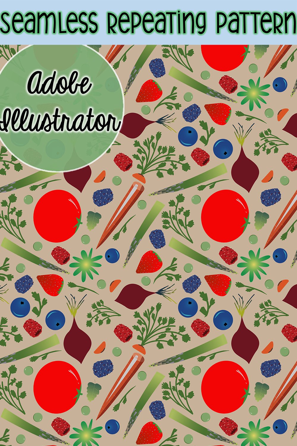 Fruit & Veggies digital elements and repeating pattern