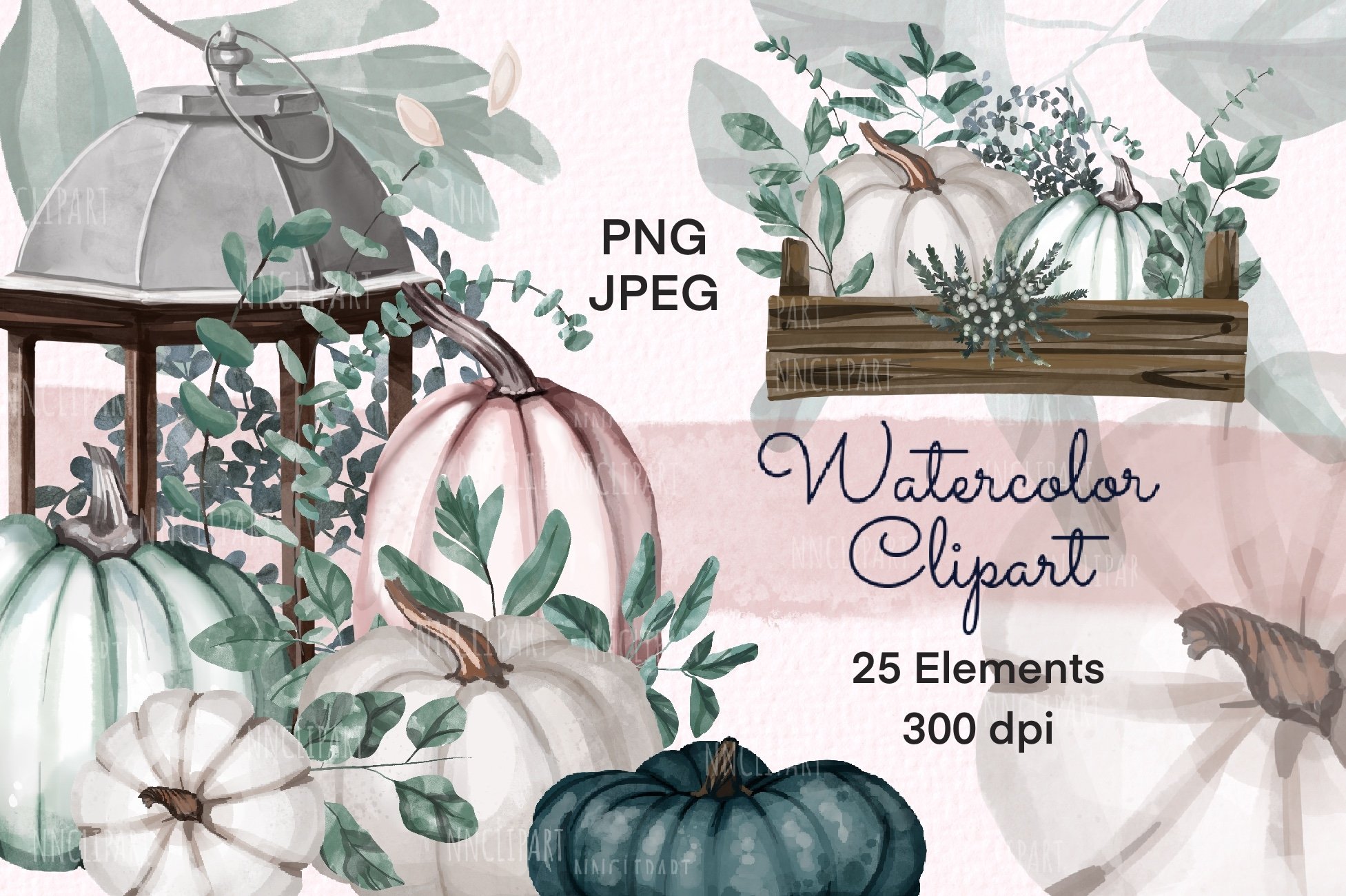 Halloween watercolor clip art. Autumn pumpkins 2