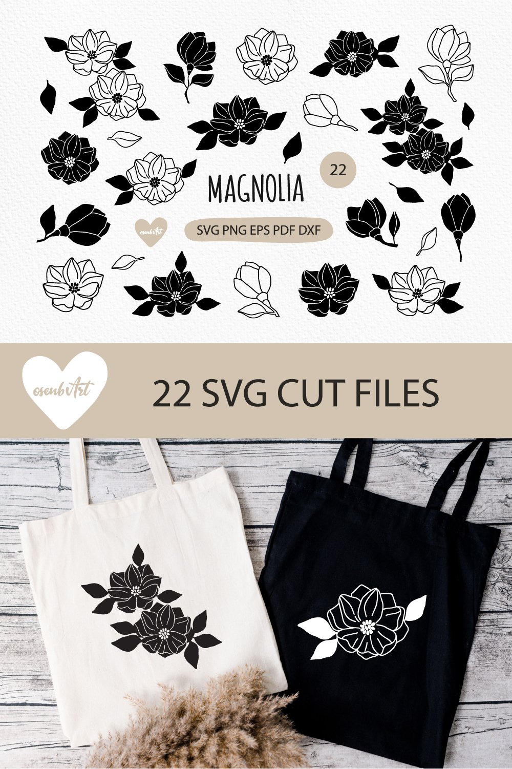 Magnolia SVG, Flowers Cut Files, Floral SVG, Botanical SVG