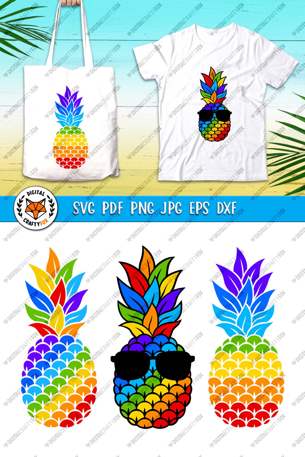 Rainbow Pineapple Silhouette SVG, Pineapple Sunglasses SVG