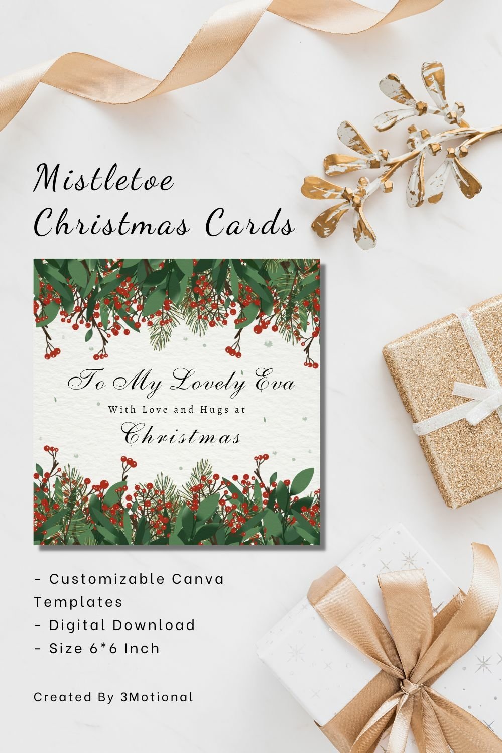 5 Mistletoe Christmas Cards Canva Template