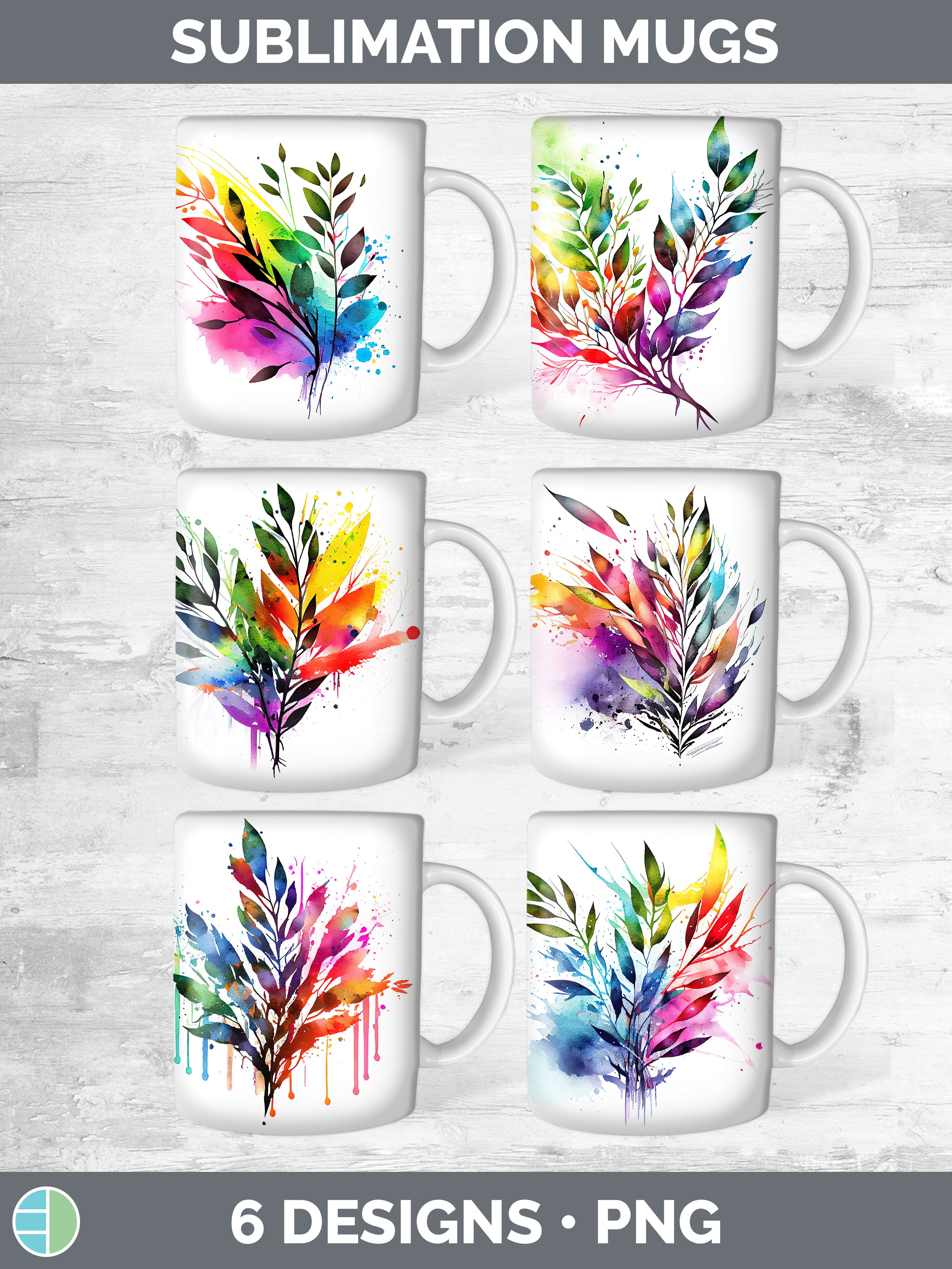 Rainbow Willow Branches Mug Wrap | Sublimation Coffee Cup De