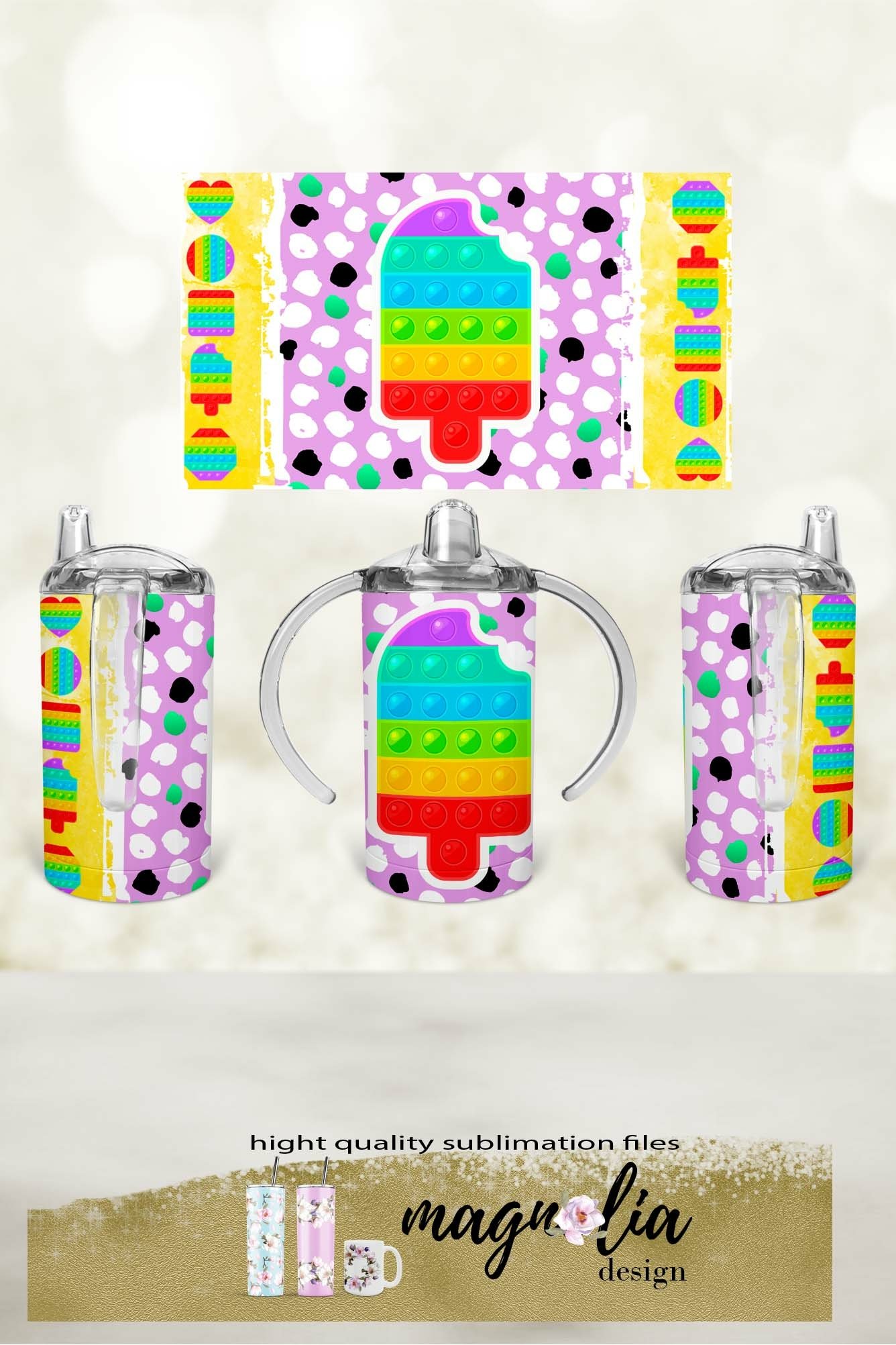 Pop it ice cream kids sippy cup sublimation design 12oz png