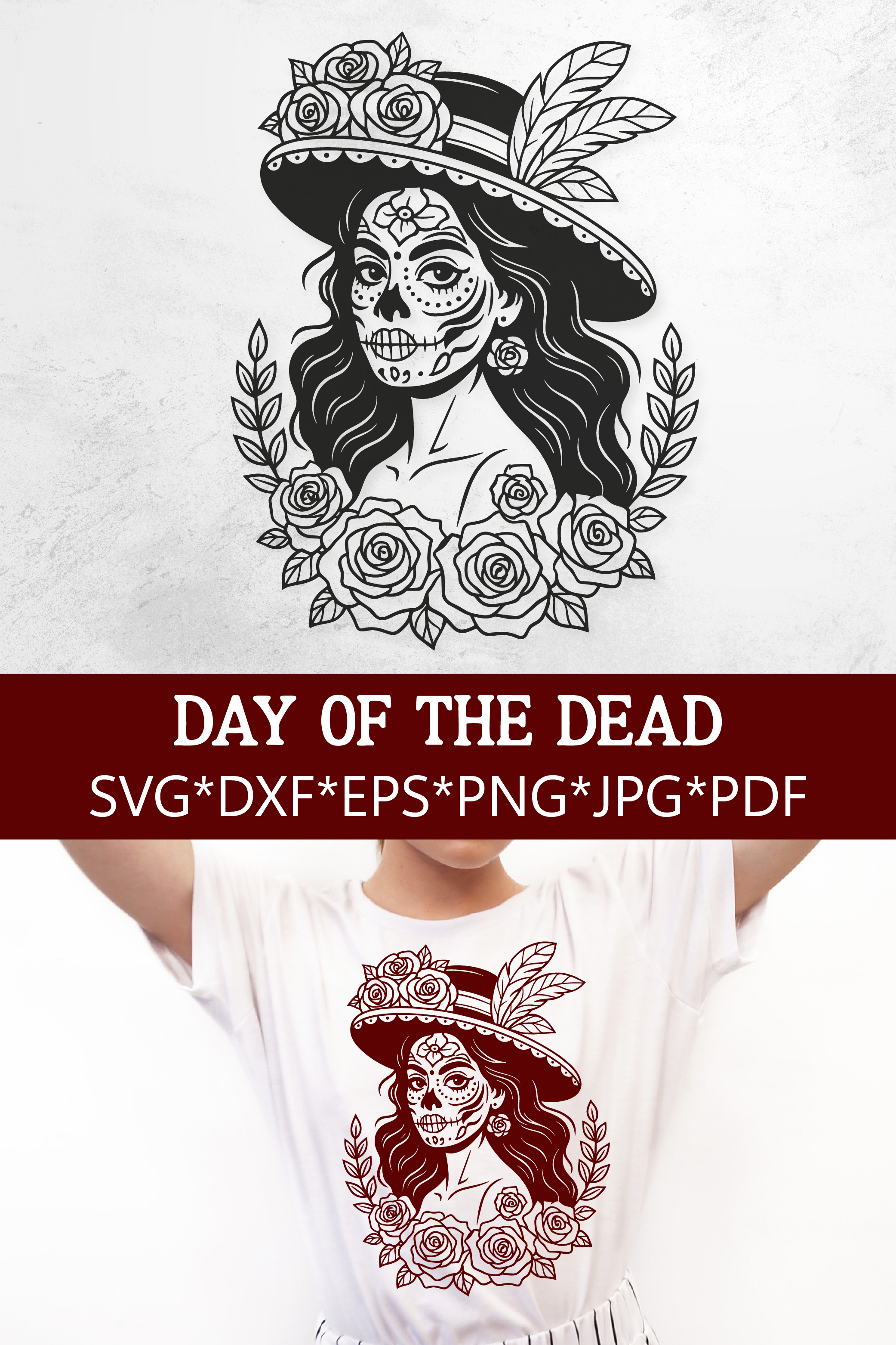Day of the Dead Woman SVG. Sugar Skull Lady Floral Art