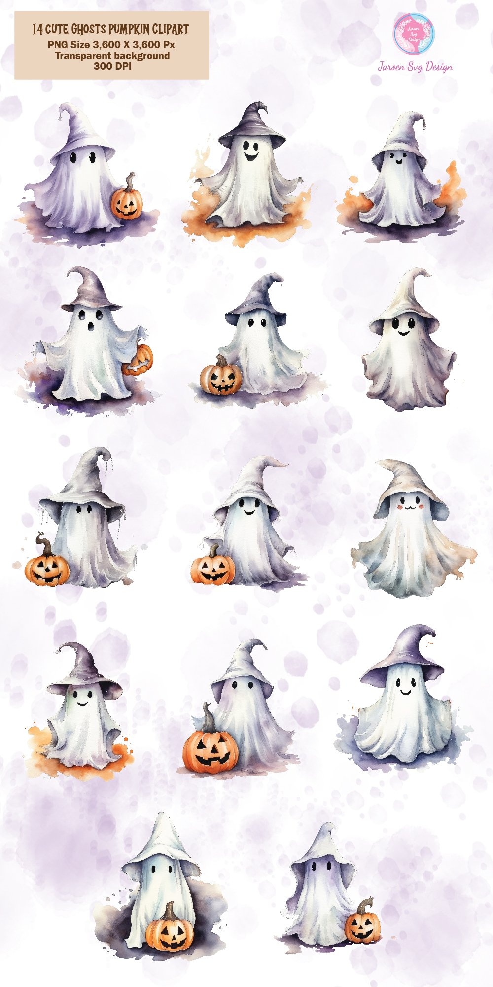 Watercolor Halloween Ghost PNG Clipart