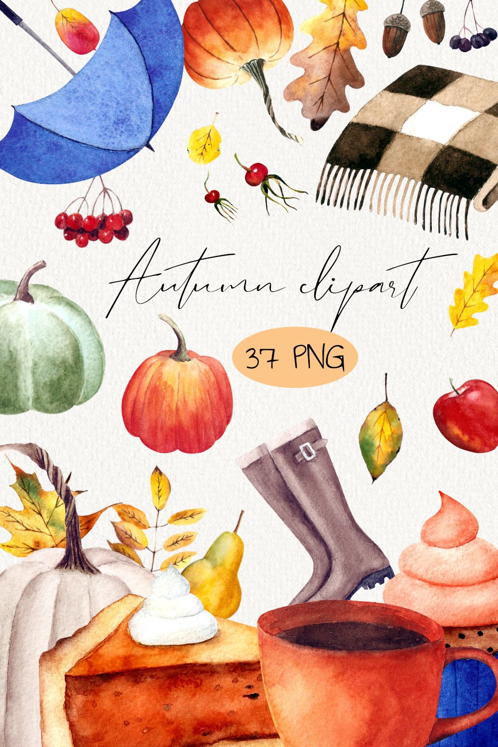 Watercolor fall clipart. PNG