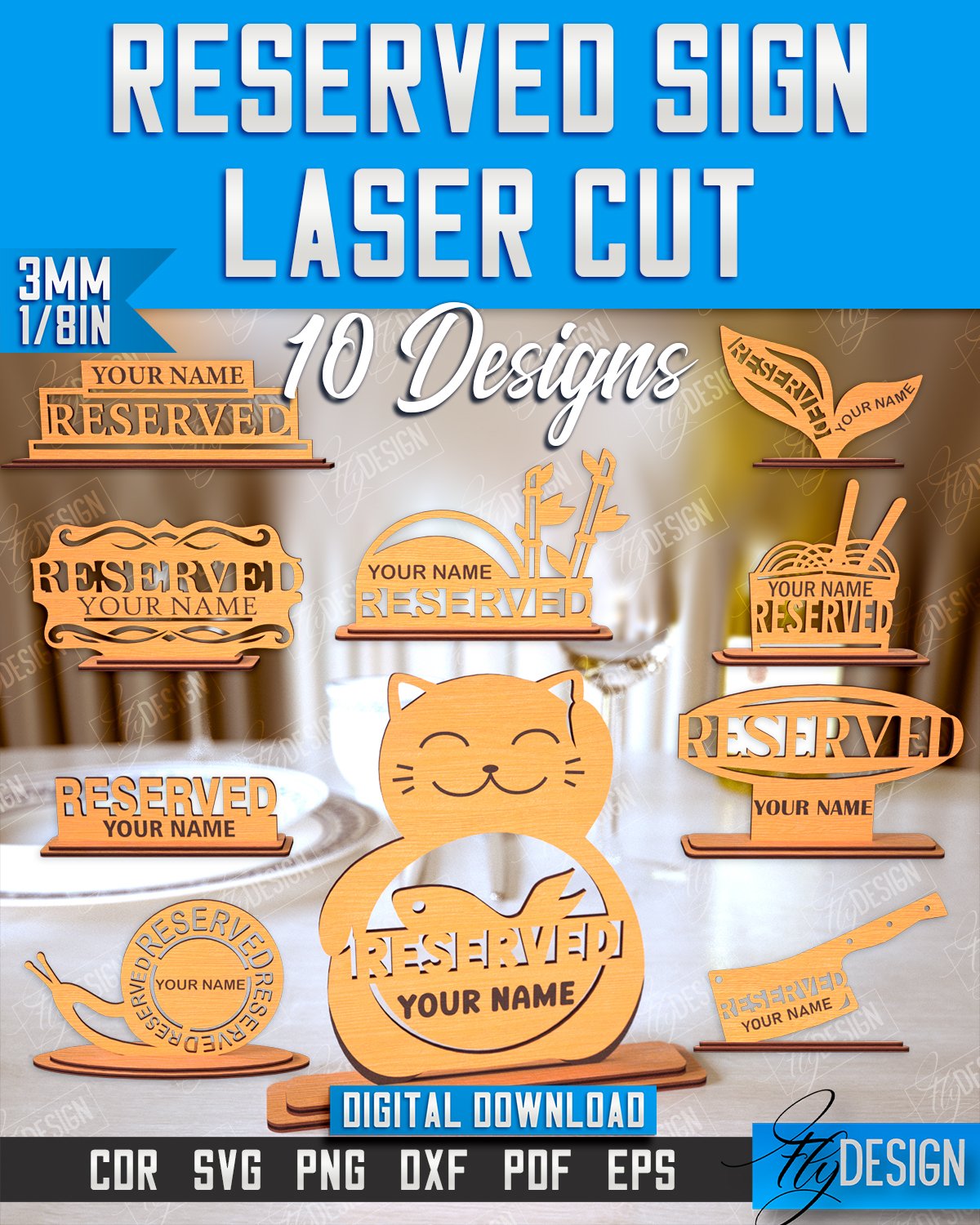 Reserved Sign Laser Cut Bundle, Wooden Tabletop Sign